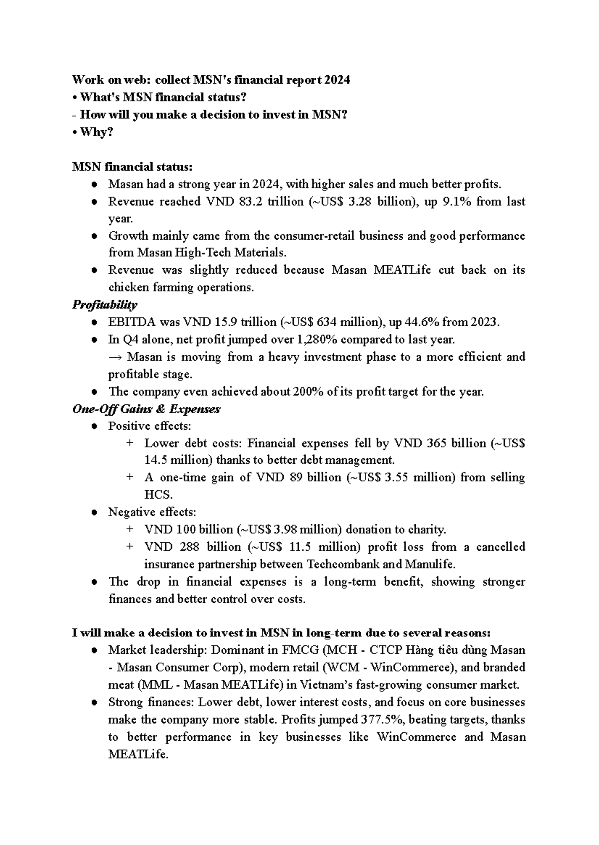 MSN Financial Report 2024: Investment Decision Analysis - Studocu