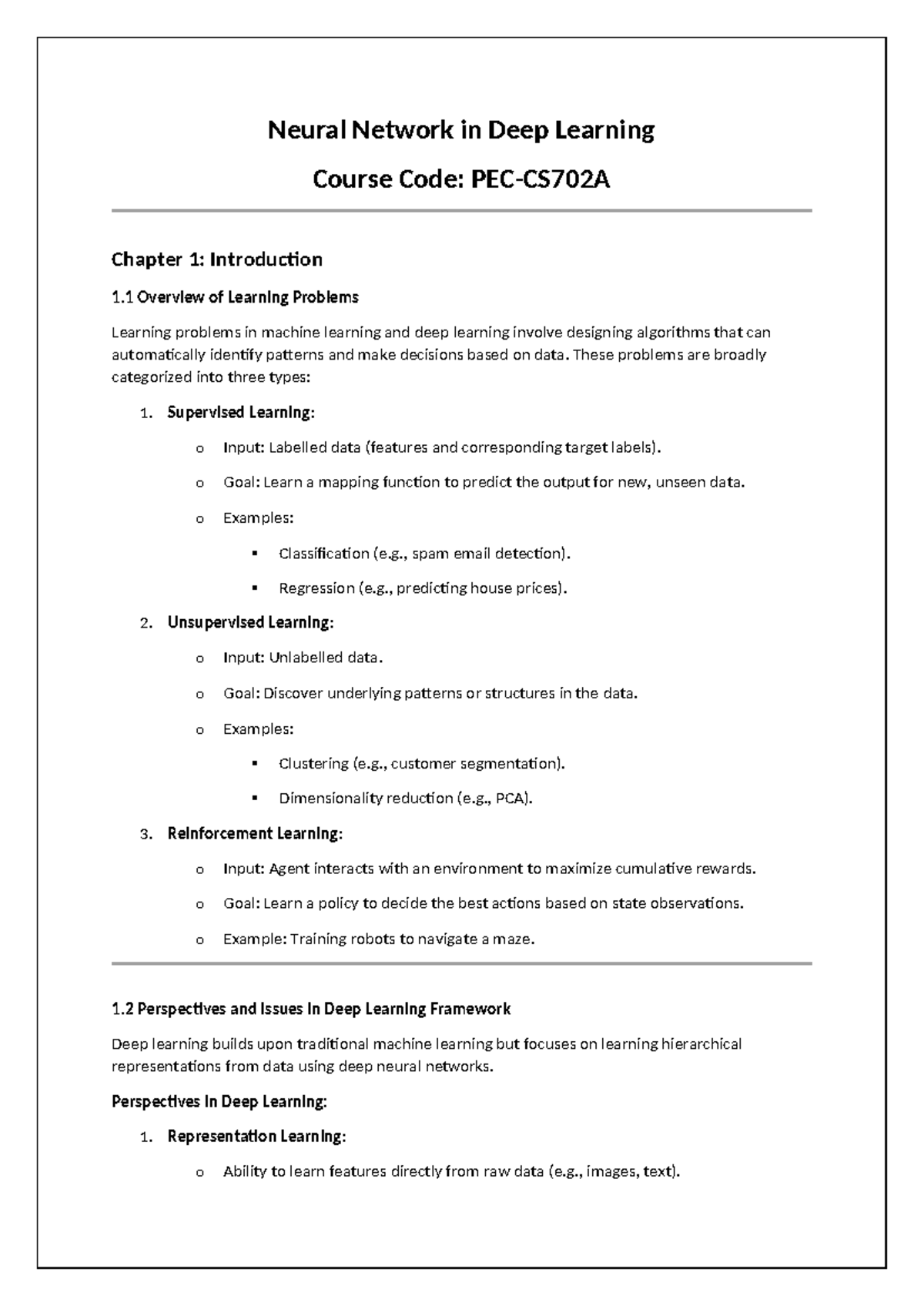 **Deep Learning Overview: Neural Networks - PEC-CS702A Chapter Insights** - Studocu