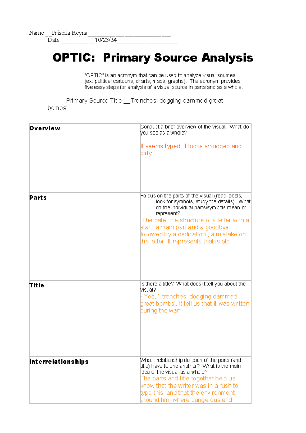 OPTIC Analysis of Visual Sources: A Primary Source Guide - Studocu