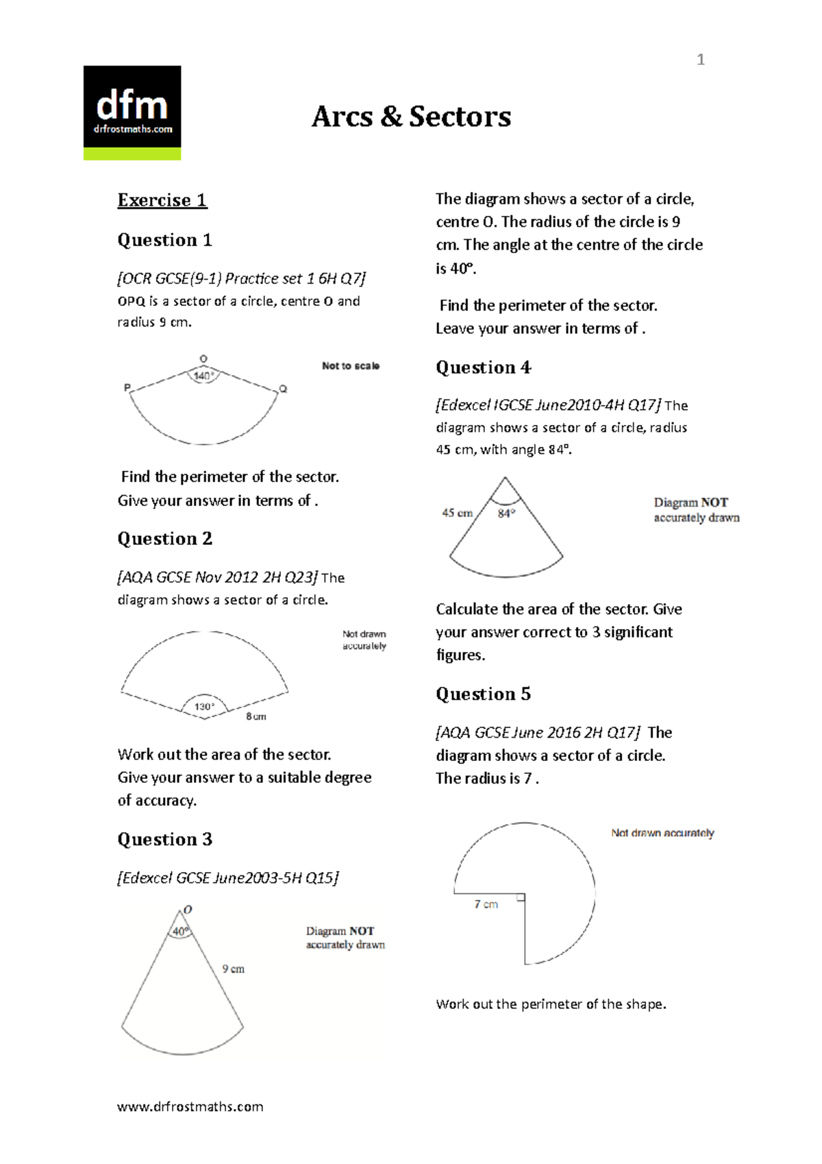 GCSE Arcs and Sectors - Comprehensive Practice Questions - Studocu