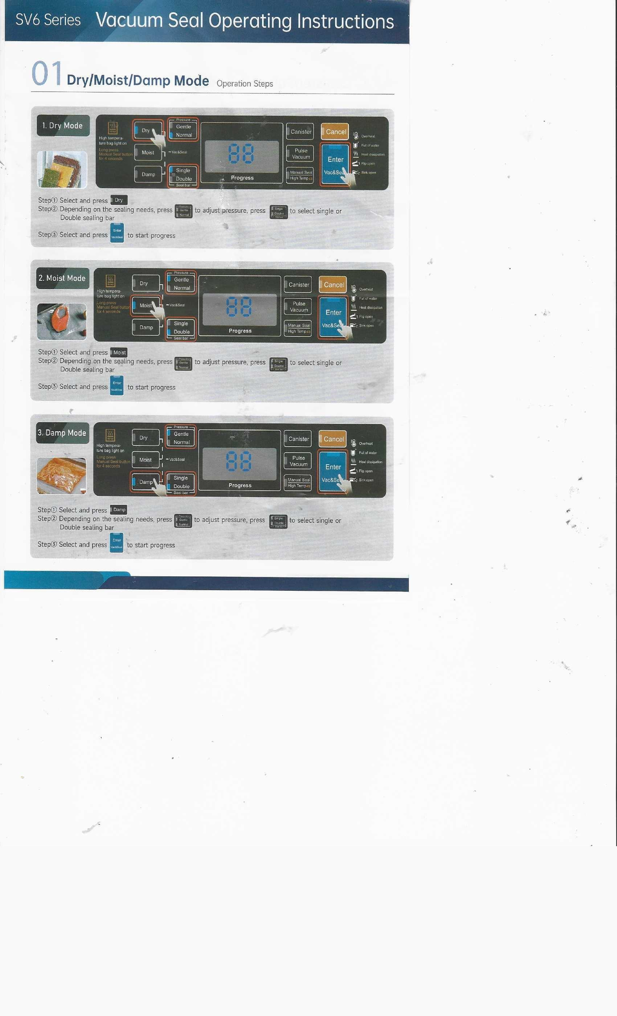 SV6 Series Vacuum Seal Manual Instructions: Operating Modes - Studocu
