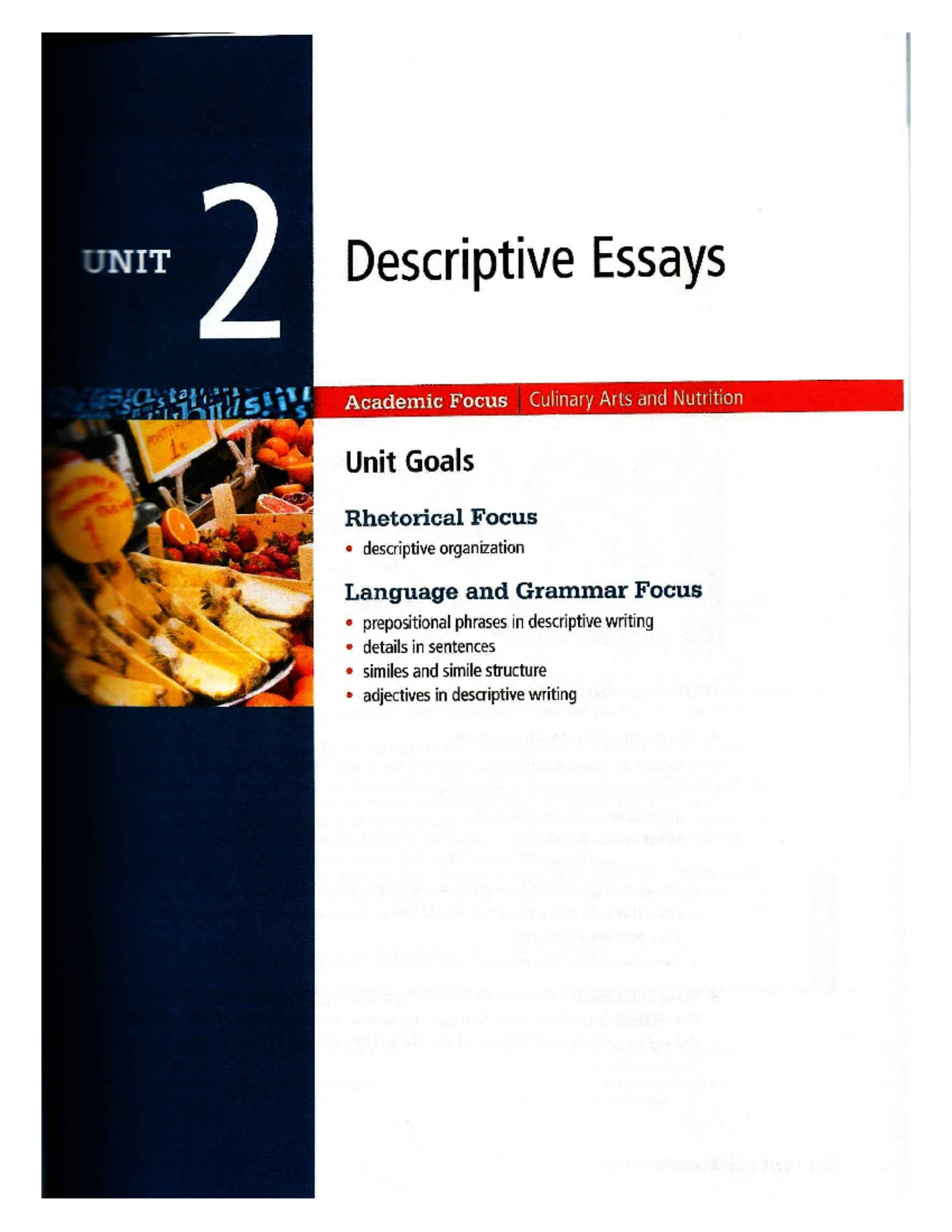 Writing 2 - Descriptive Essay: Culinary Arts & Nutrition Unit 2 - Studocu