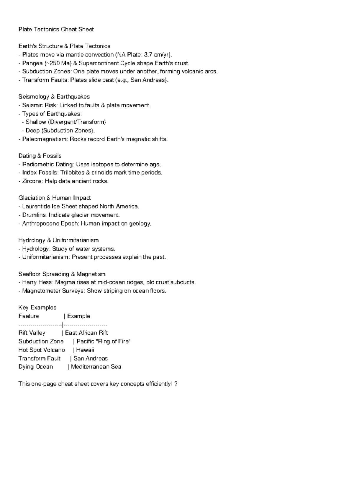 Plate Tectonics Cheat Sheet for Earth Science (ES 101) - Studocu