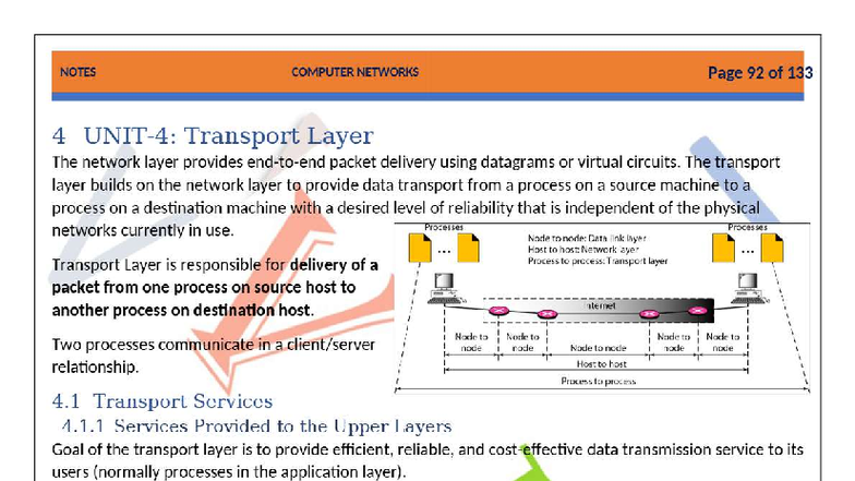 CN U4 Notes - UNIT 4: Transport Layer Overview - Studocu
