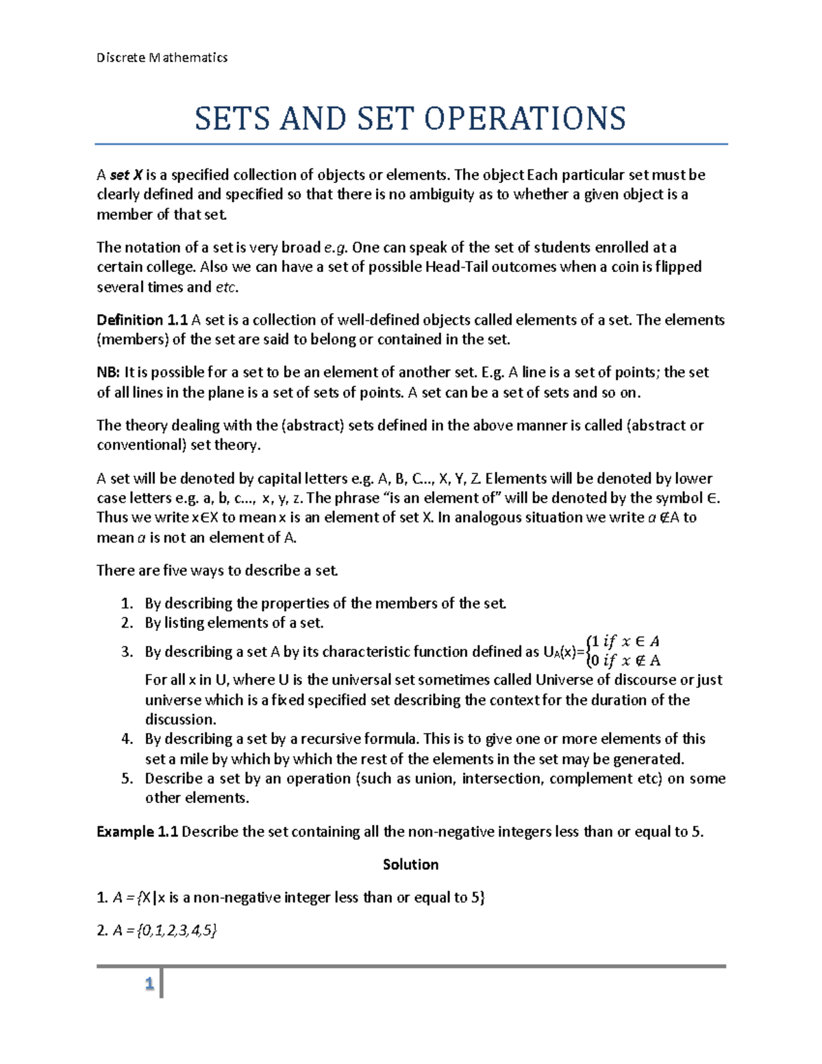Discrete Mathematics - Sets, Set Operations, and Logic Notes (Final ...
