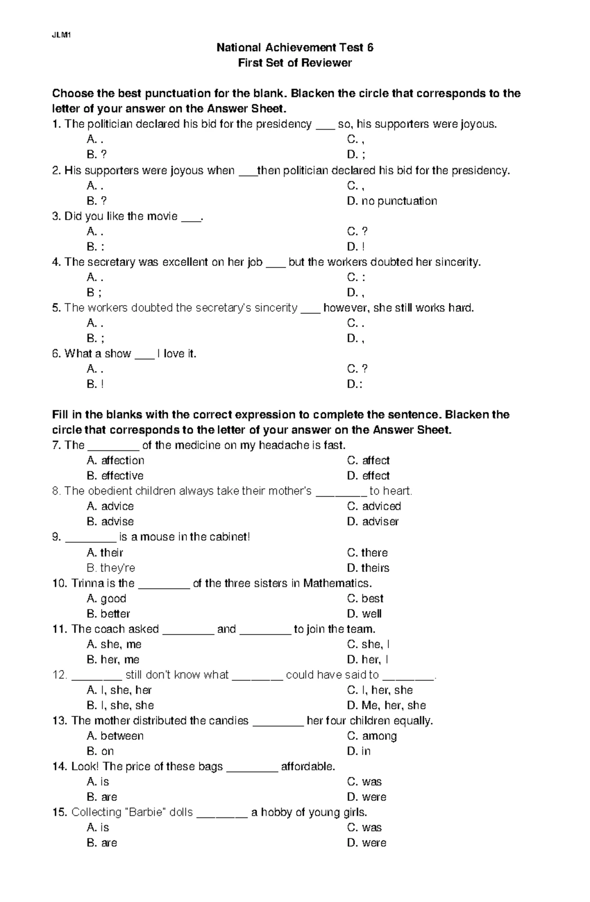 Answer Sheet - ELLNA 2023-2024 MATH, ENGLISH, & FILIPINO Responses ...