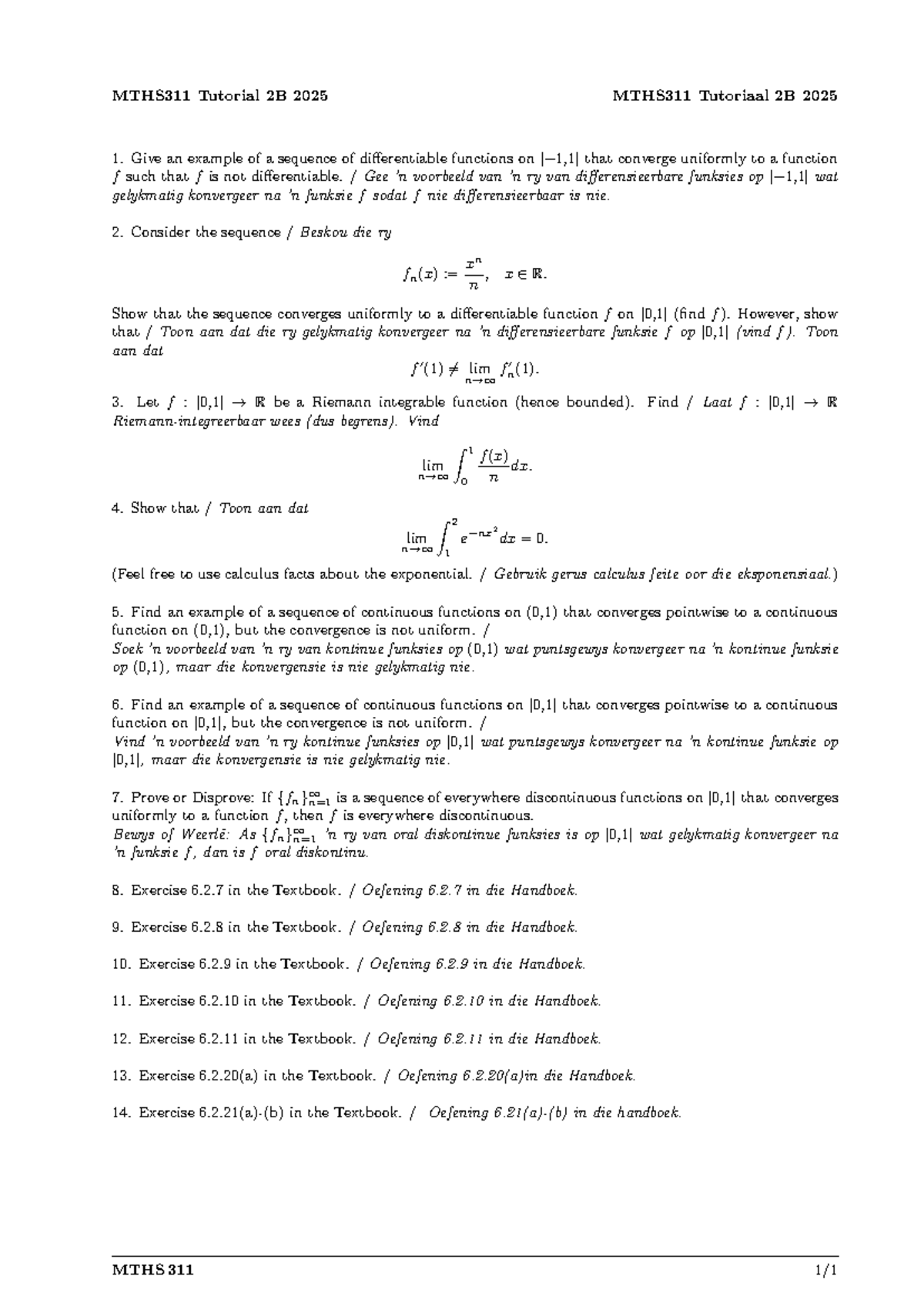 MTHS311 2025 Tutorial 2B: Sequences and Uniform Convergence Explained ...