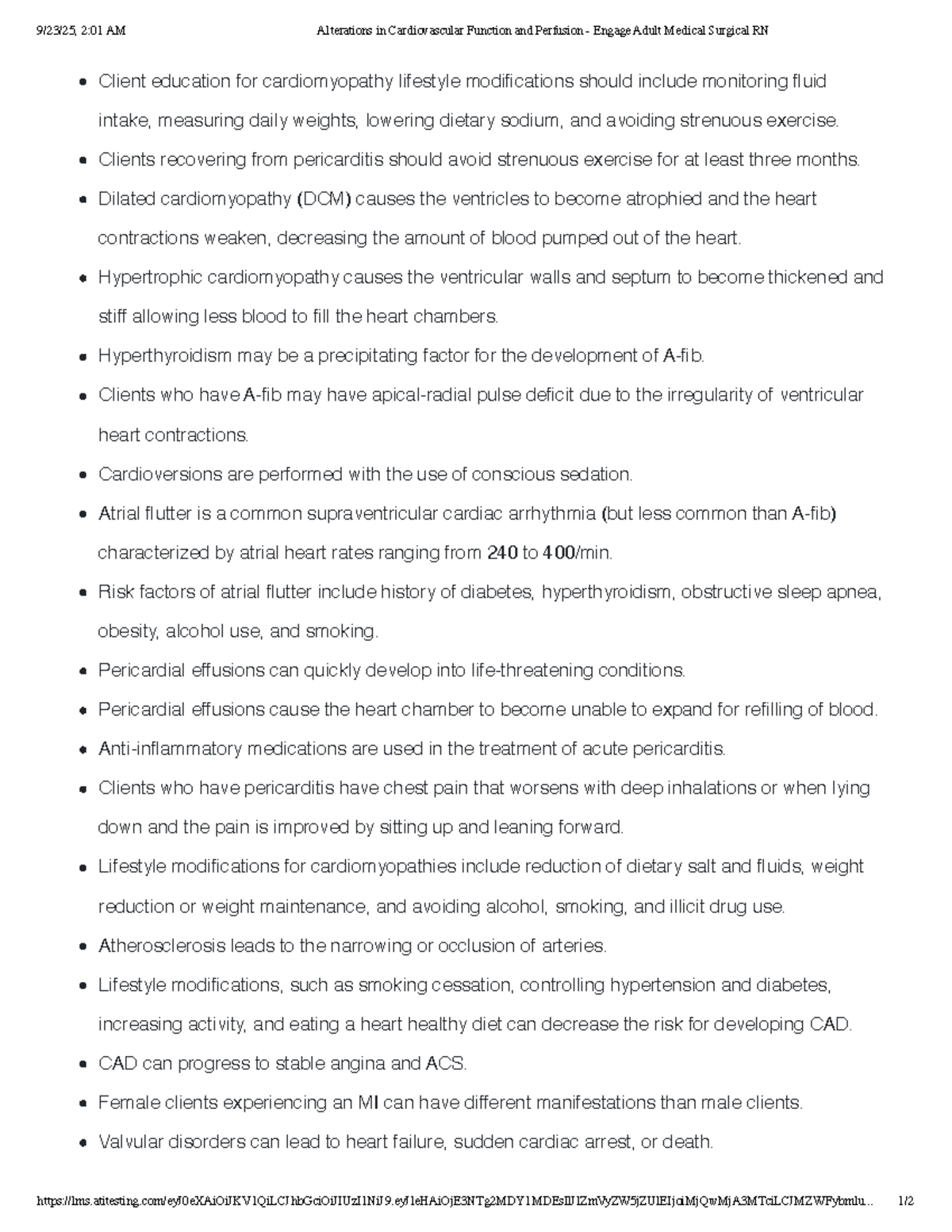 Alterations in Cardiovascular Function & Perfusion - Med Surg RN - Studocu