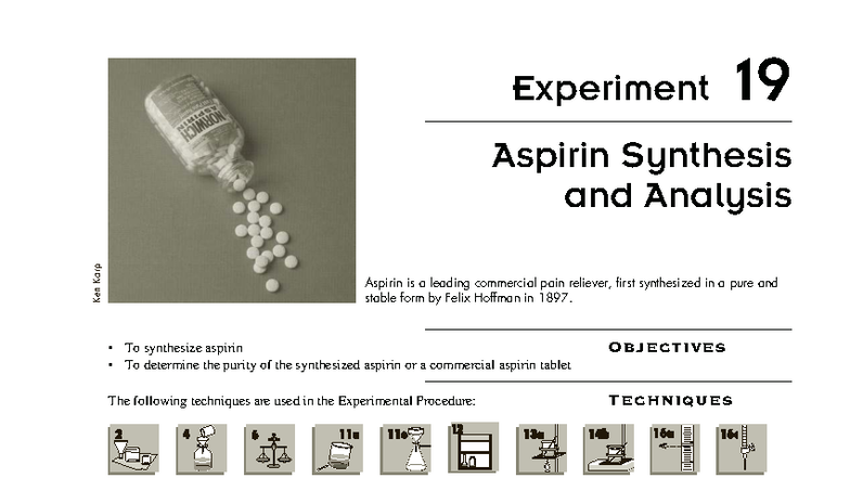 Exp 19 - Pre lab - Experiment 19 Aspirin Synthesis and Analysis To ...