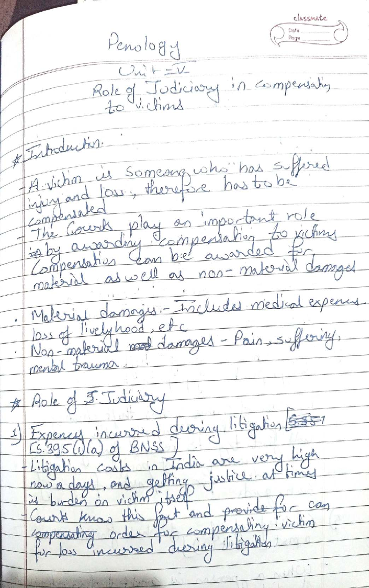 Unit 5: Role of Judiciary in Victim Compensation - Penology Notes - Studocu