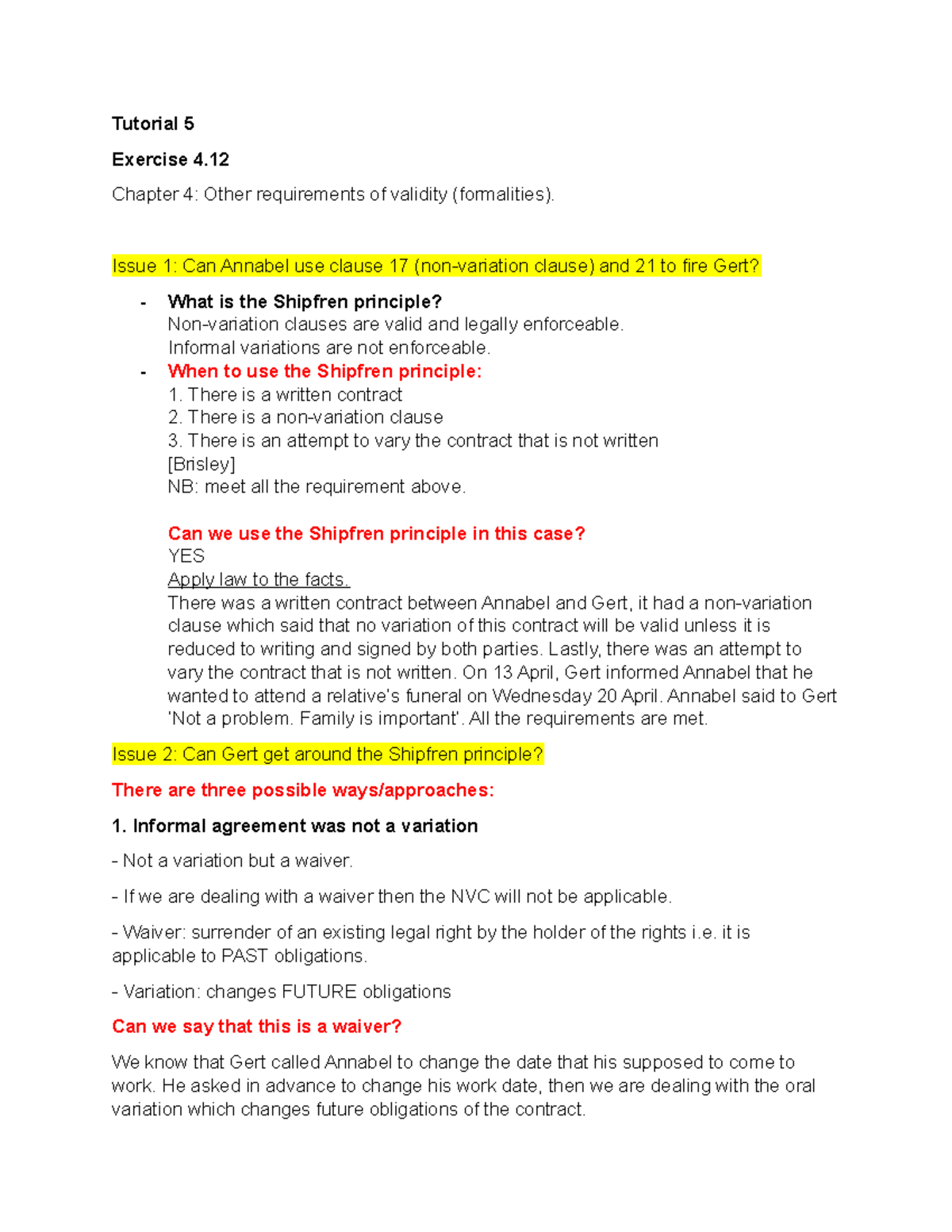 Tutorial 5 (Exercise 4.12) Formalities chapter 4 - Tutorial 5 Exercise ...