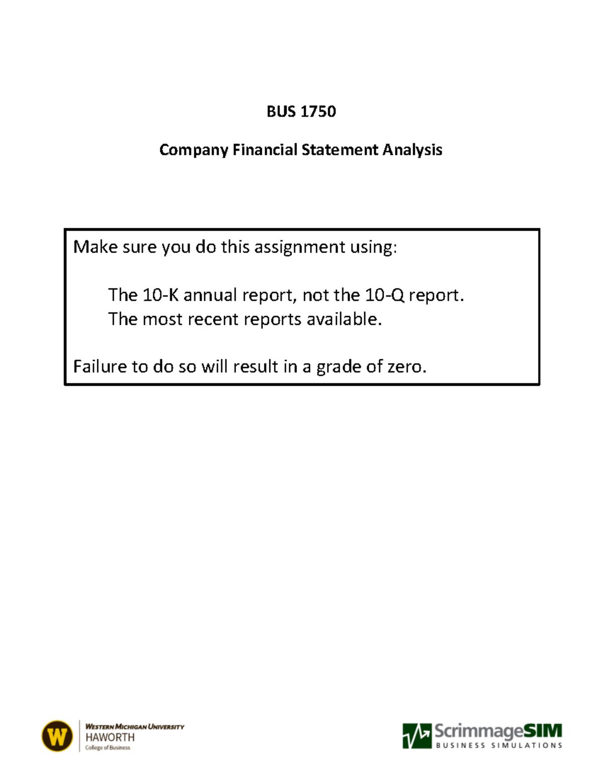 BUS 1750 Company Financial Statement Analysis - Fall 2025 - Studocu