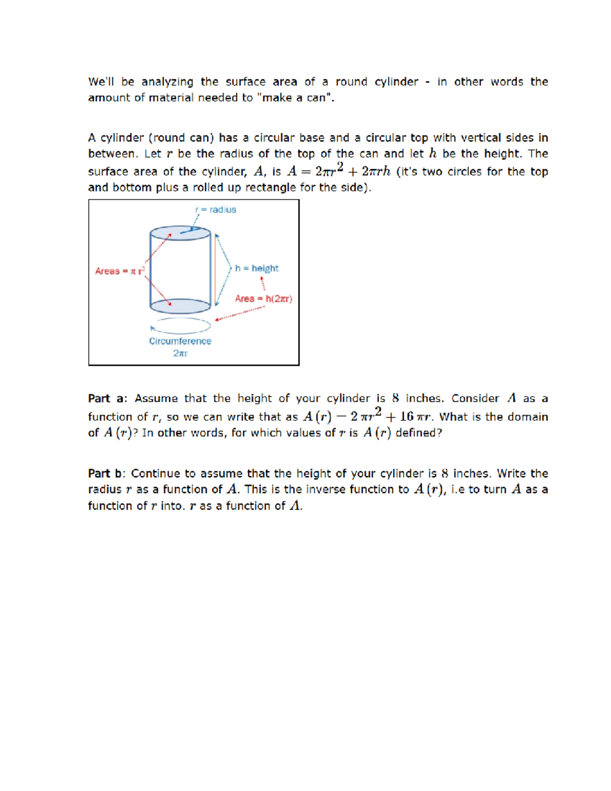 Math 101 - Surface Area of a Cylinder Practice Assignment - Studocu