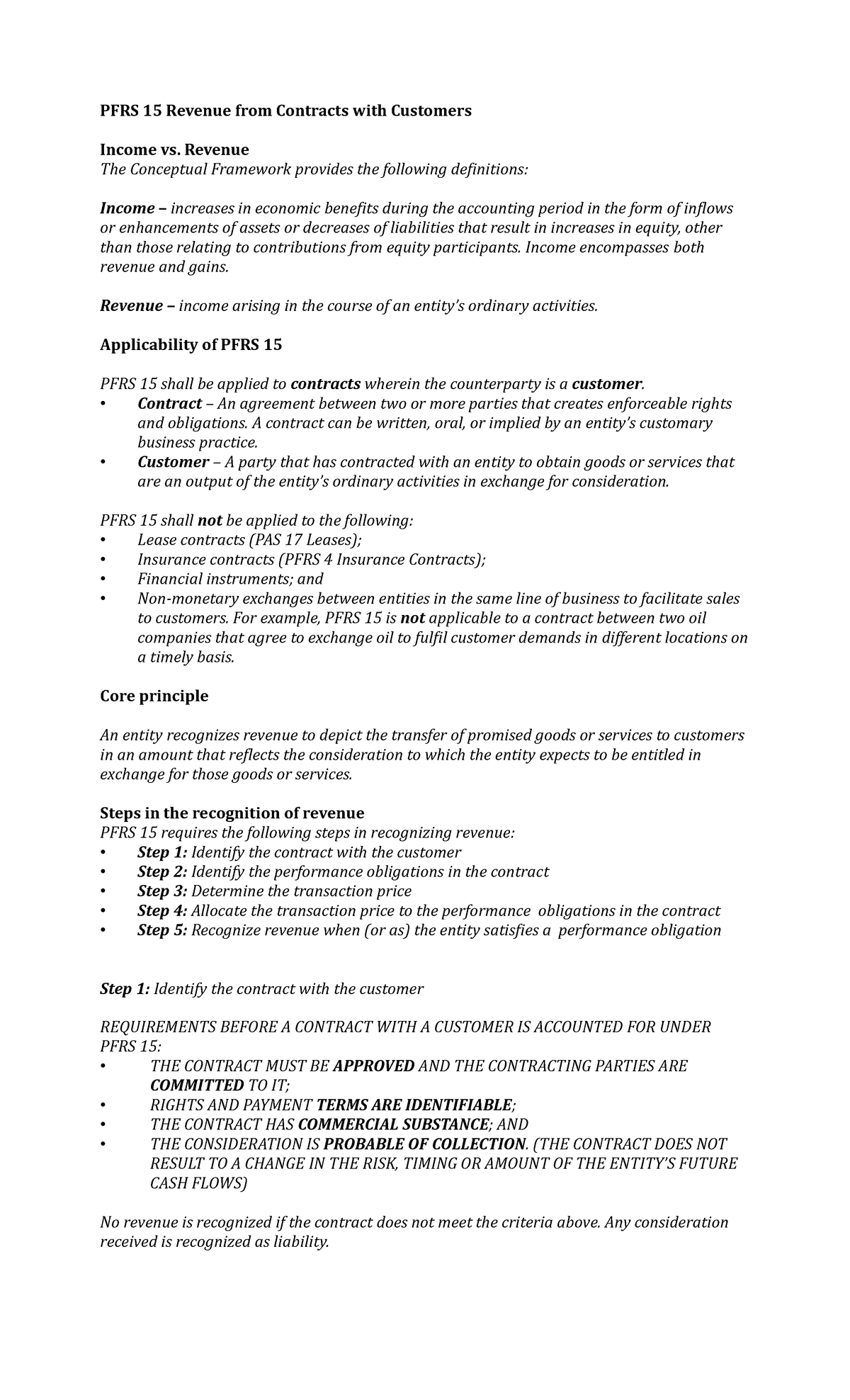 PFRS 15 - Comprehensive Overview of Revenue Recognition Principles ...