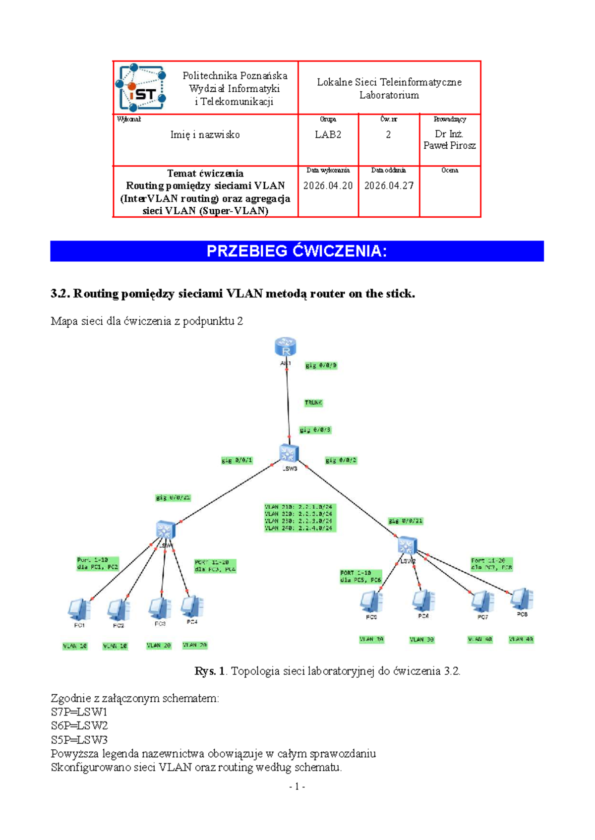 Routing pomiędzy sieciami VLAN (Inter VLAN routing) oraz agregacja ...