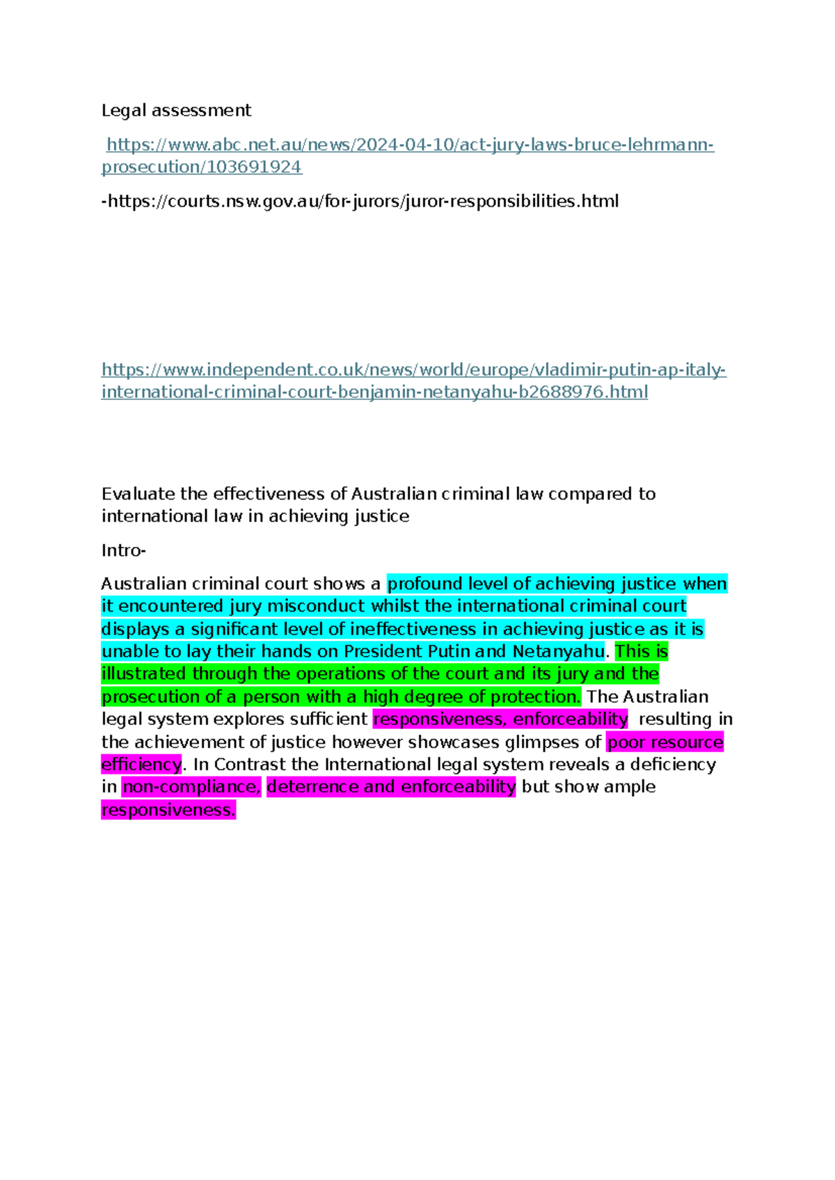 LCMID Legal Assessment: Comparing Australian & International Criminal ...