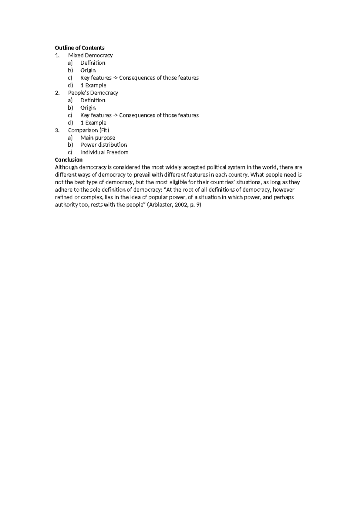 Outline of Contents - Outline of Contents Mixed Democracy a) Definition ...