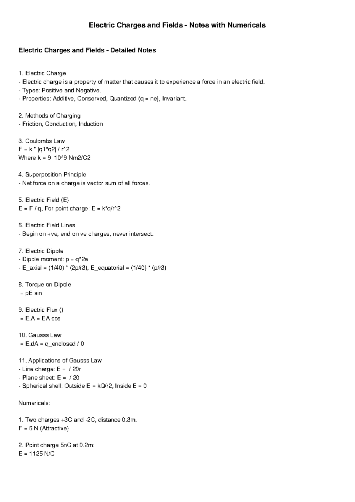 Electric Charges and Fields Notes (Course Code: ECF101) - Studocu