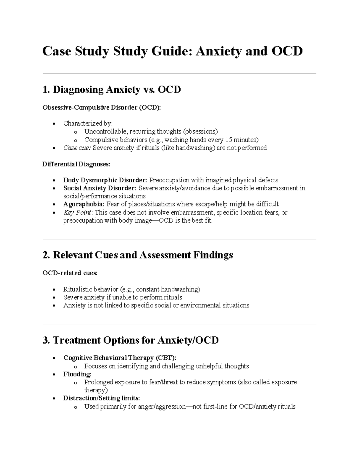 Case Study Study Guide: Anxiety, OCD, and MDD Insights - Studocu