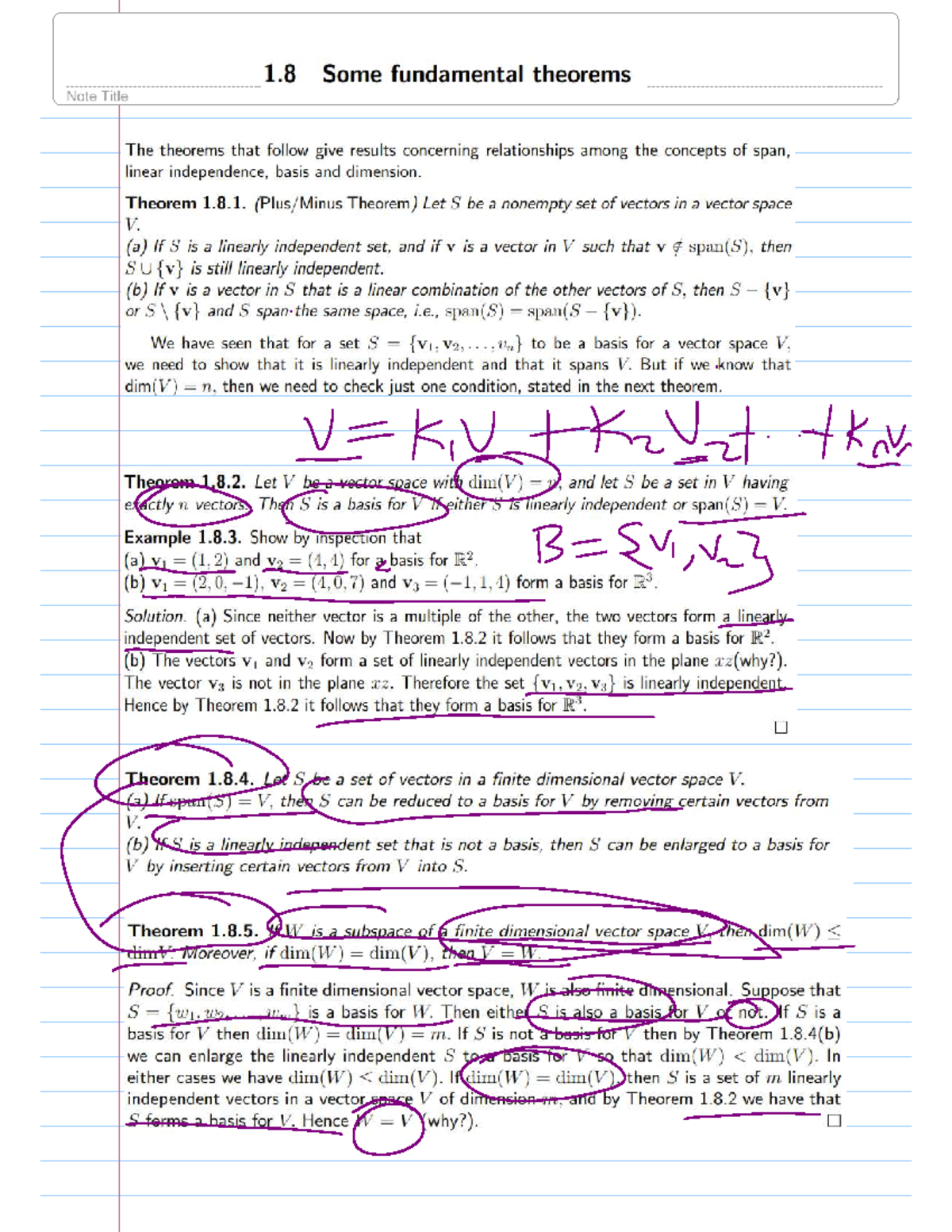 Linear Algebra 5 - Lecture Review on Fundamental Theorems - Studocu