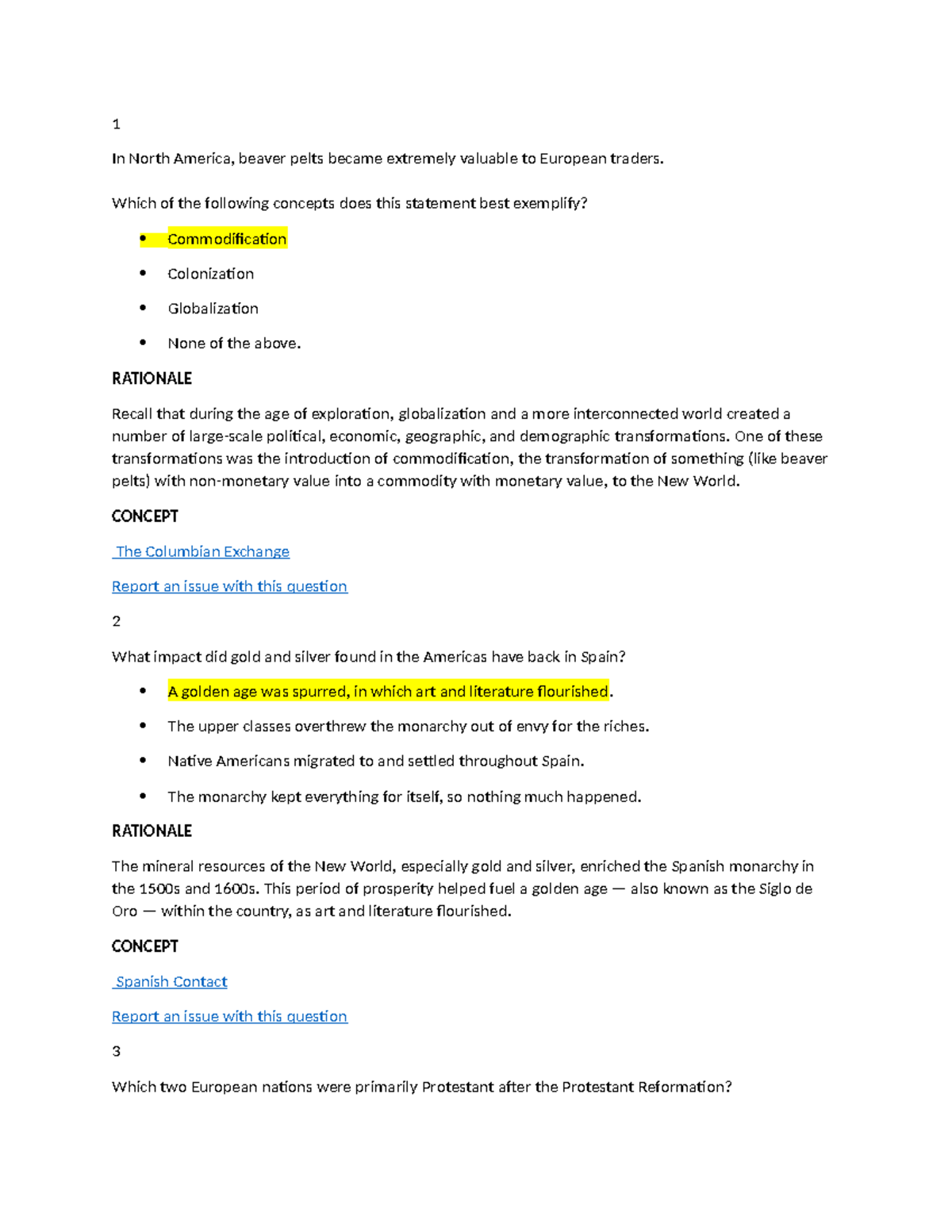 Unit 1 - Milestone 1 Practice Questions on Colonial Concepts - Studocu