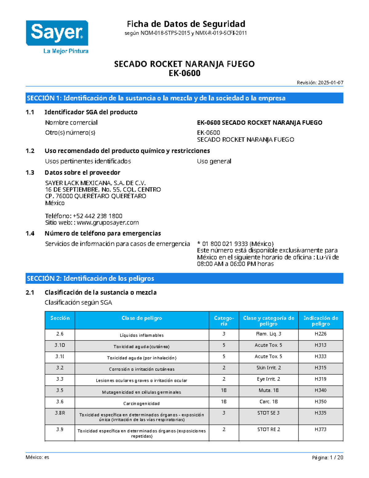 Ficha de Datos de Seguridad: SECADO ROCKET NARANJA FUEGO - EK-0600 ...