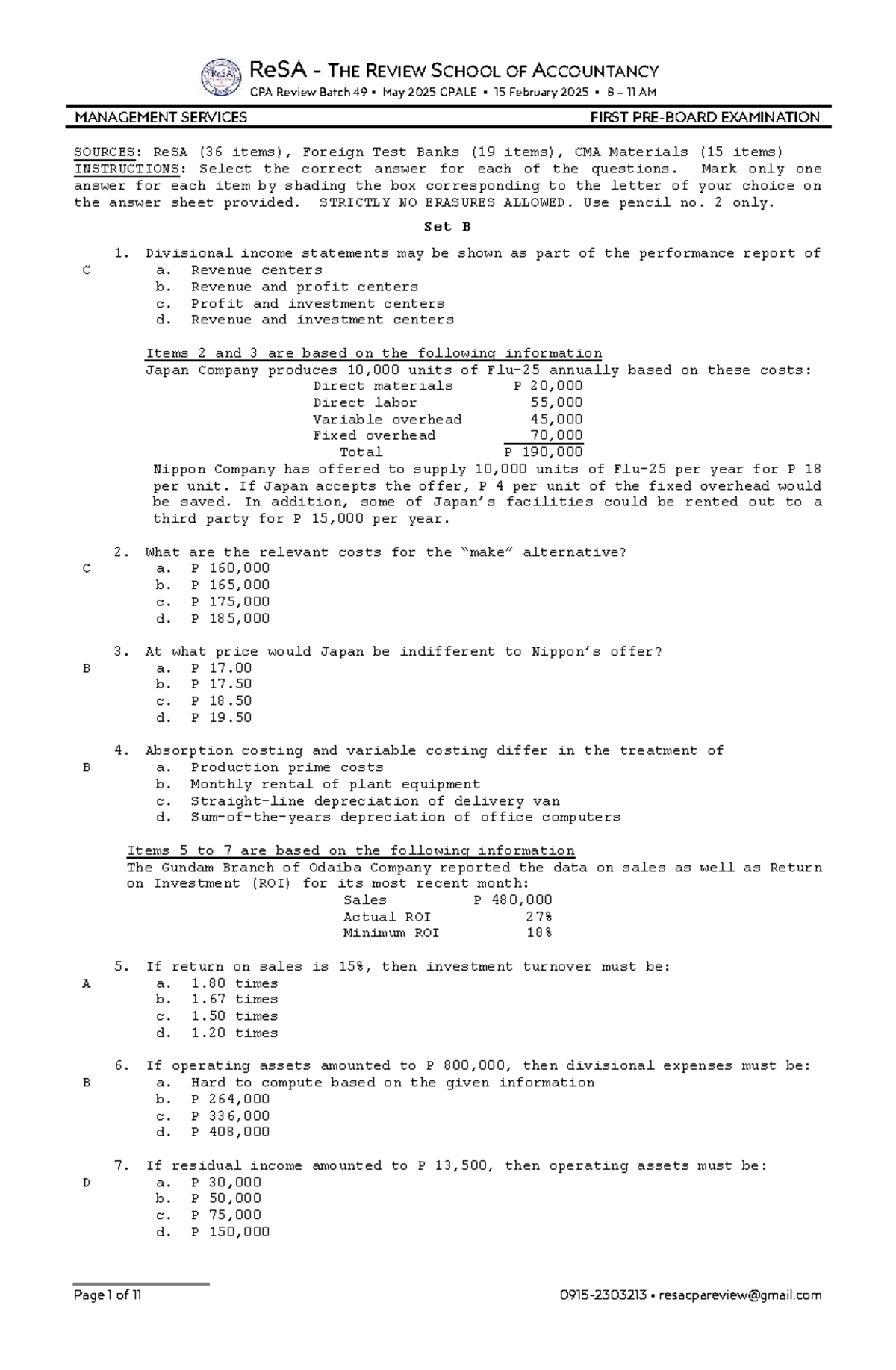 ReSA B49 MS First Exam Questions, Answers & Solutions - CPALE 2025 ...