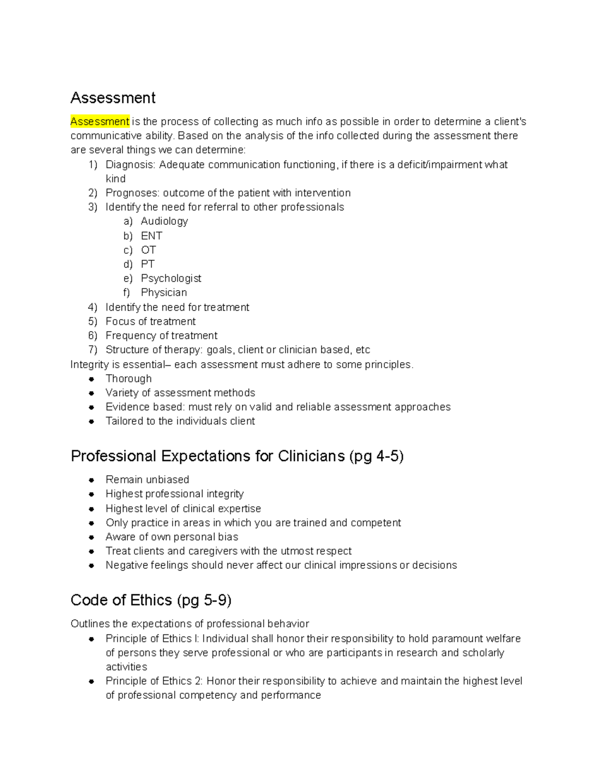 Assessment Notes - Content for Exam 1 (SLP 101) - Studocu