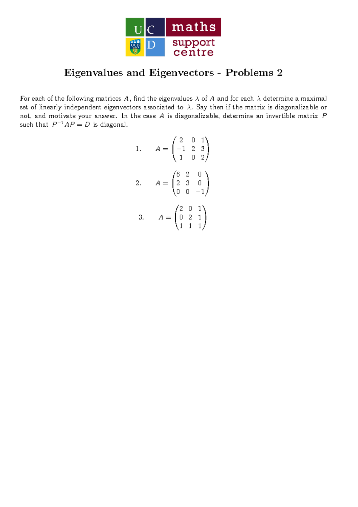 Eigenvalues And Eigenvectors Problems 2 Eigenvalues And Eigenvectors Problems 2 For Each Of