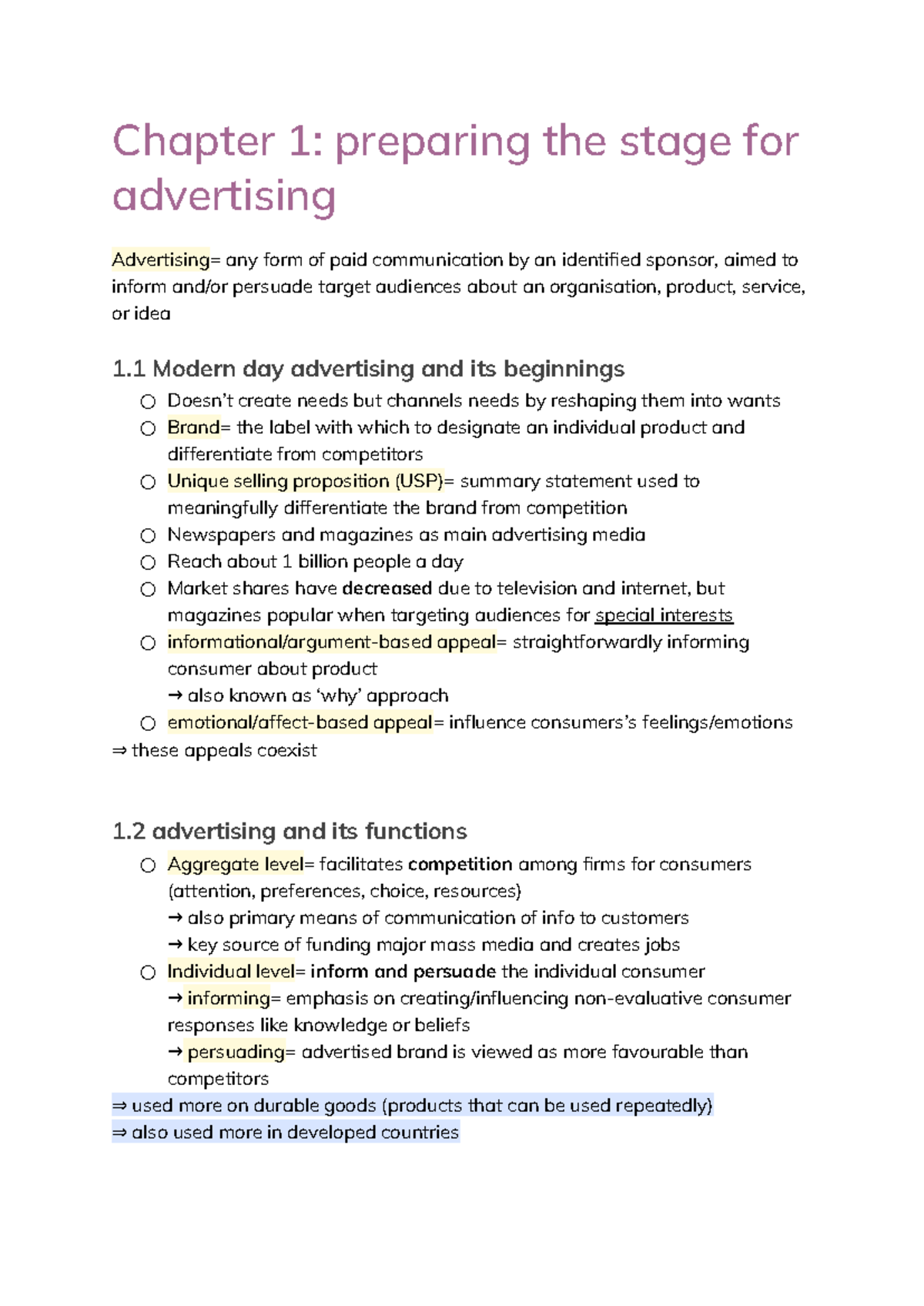 Psychology of Advertising: Chapter 1 Lecture Notes & Insights - Studeersnel