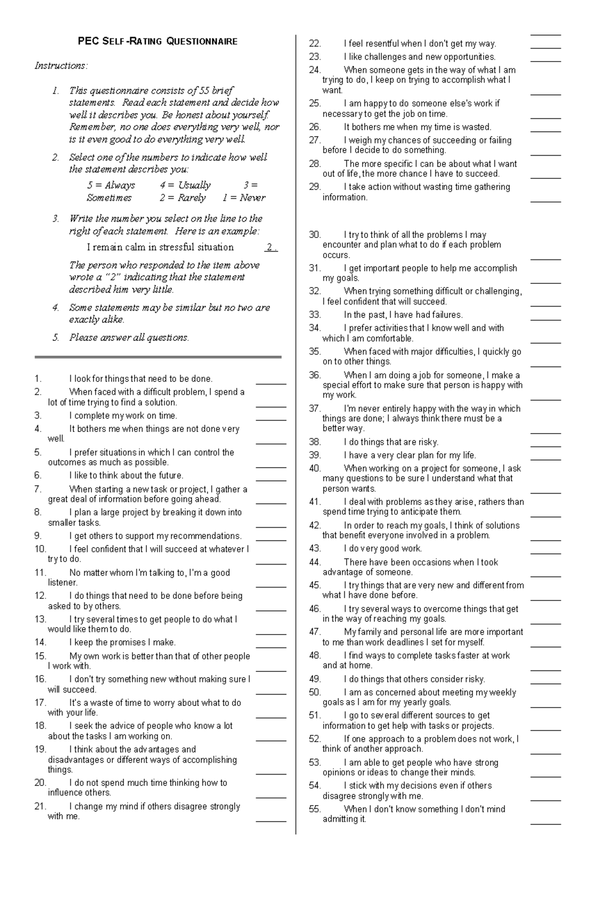 PEC Self Assessment Tool & Scoring Sheet - Studocu