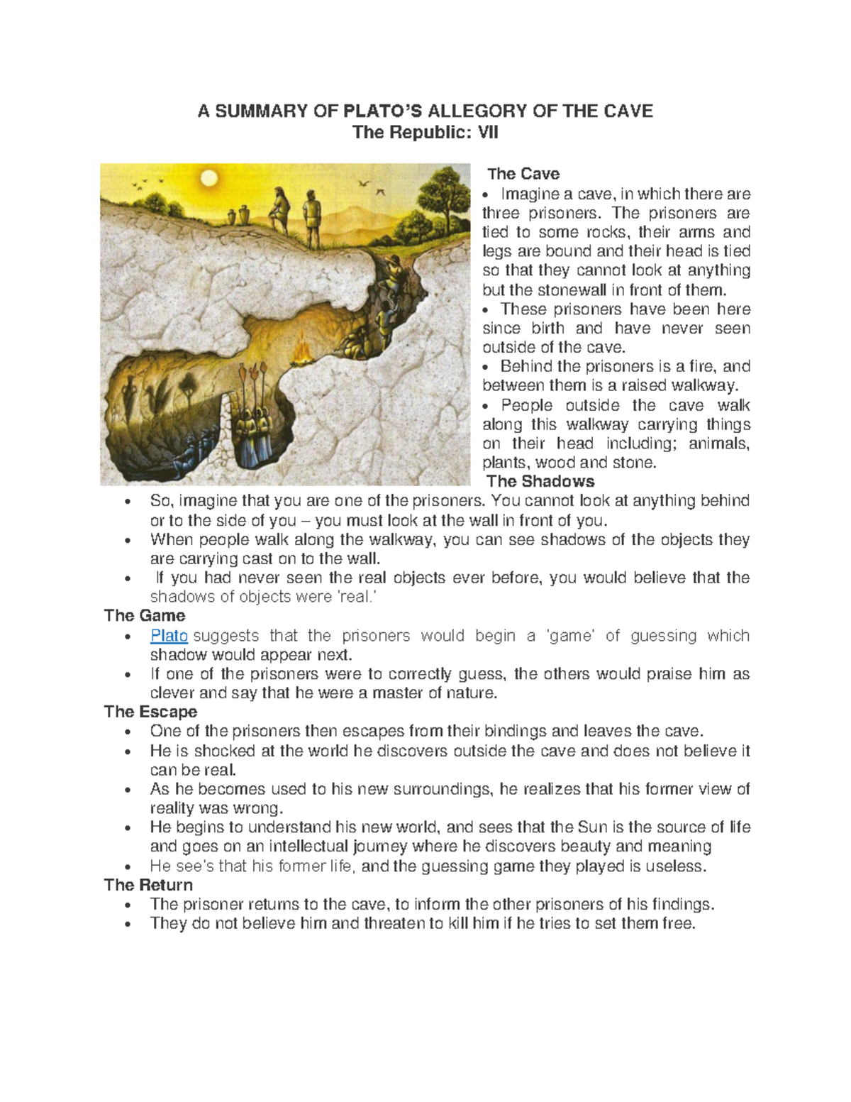 Allegory of the Cave by Plato - A SUMMARY OF PLATO’S ALLEGORY OF THE ...
