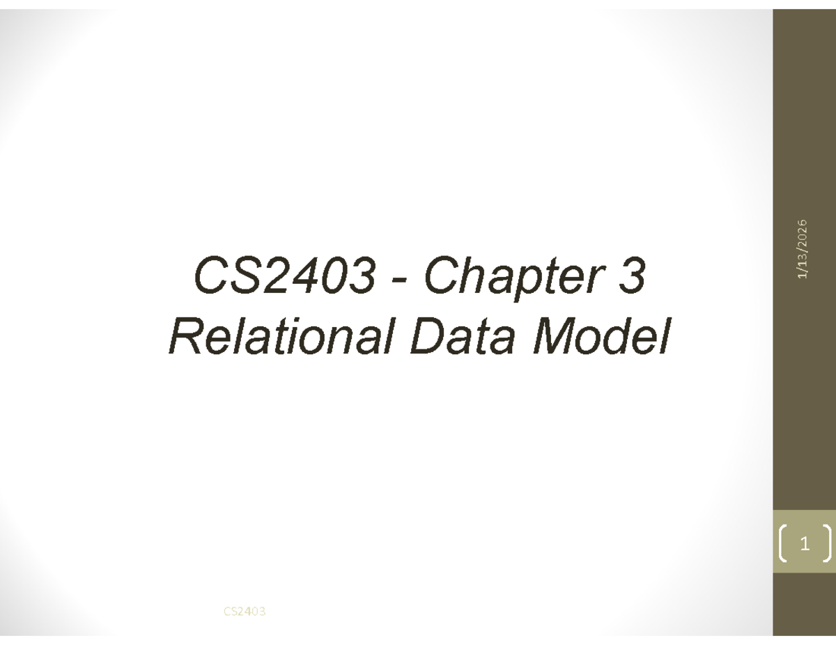 CS2403 Chapter 3: Understanding the Relational Data Model - Studocu