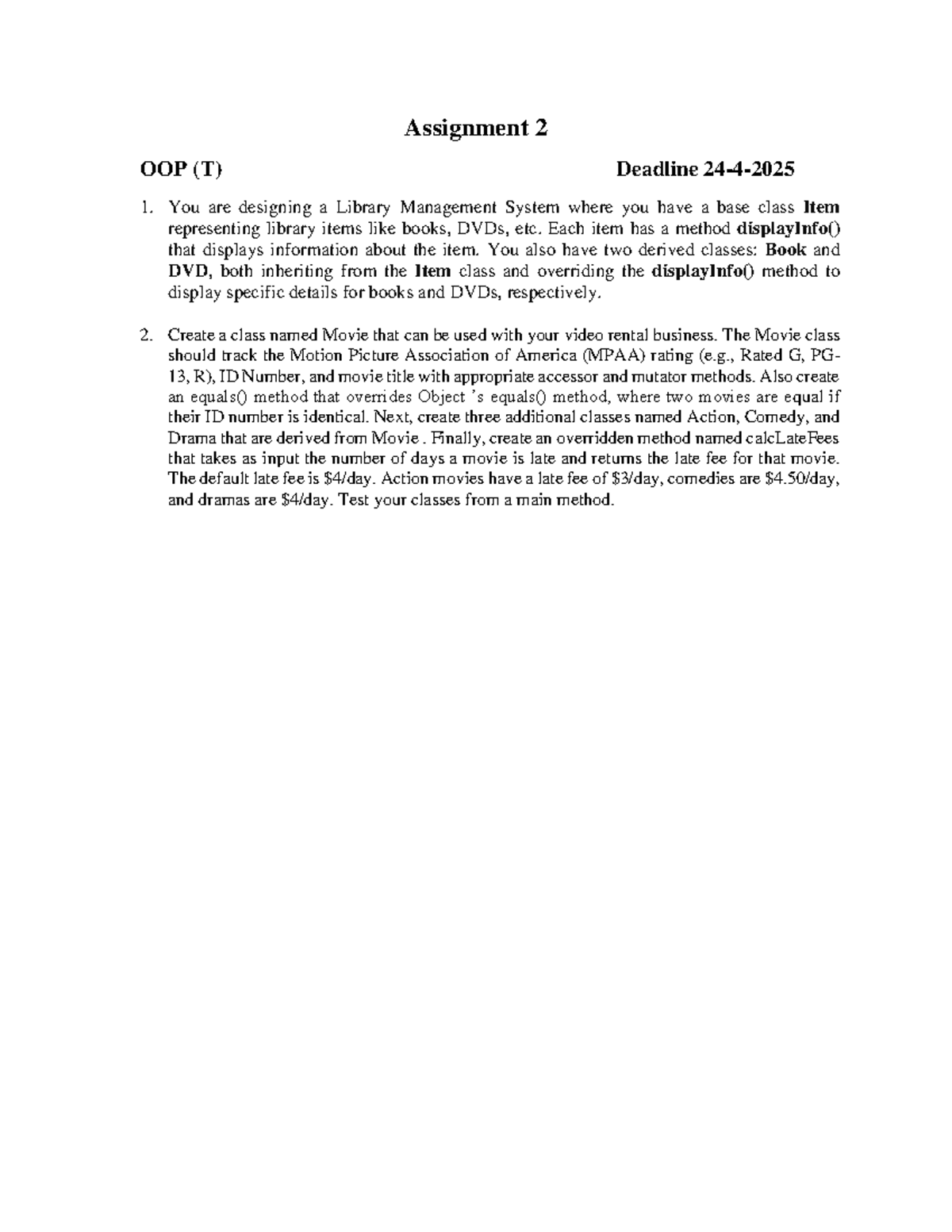 Assignment 2 OOP (T): Library & Movie Management System Design - Studocu
