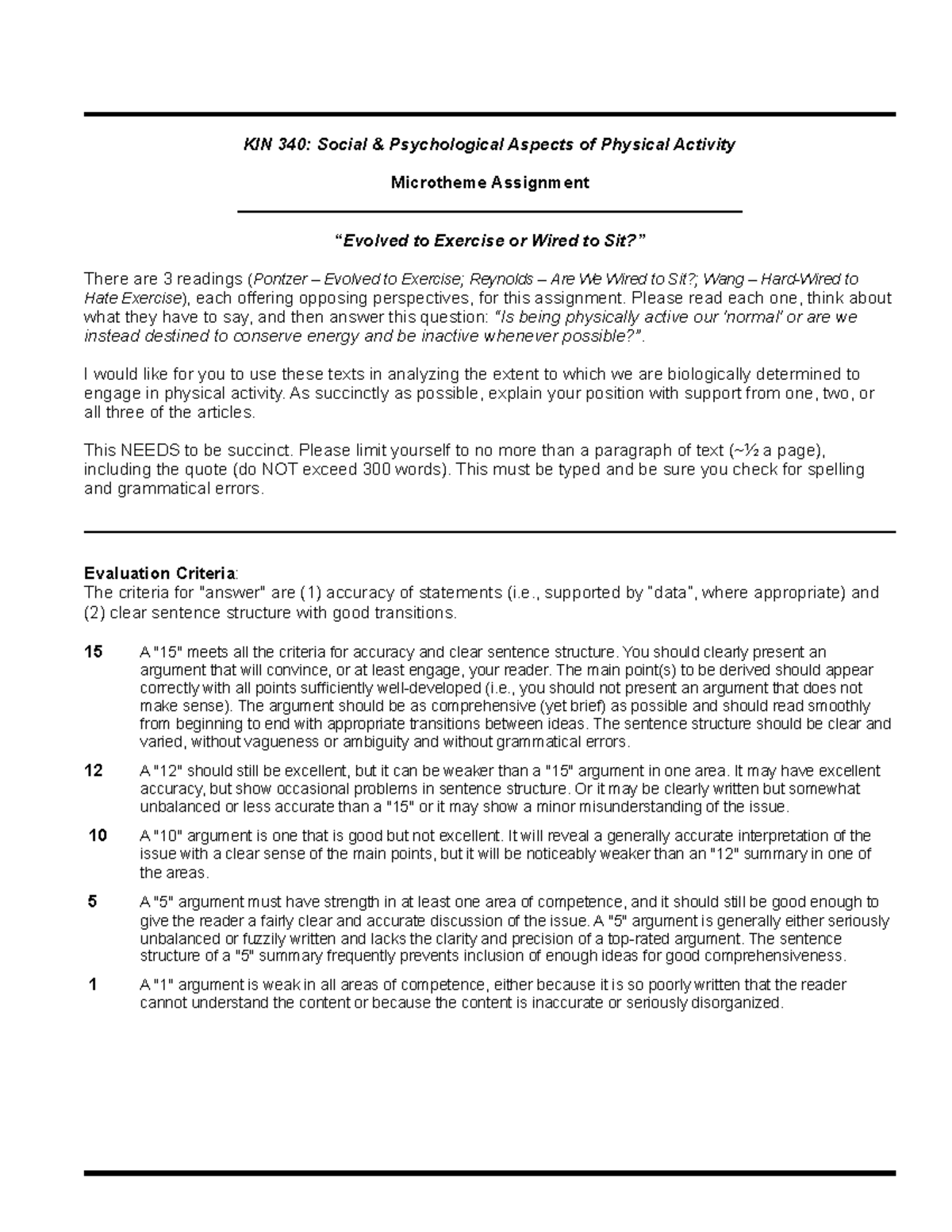Evolved-to-Exercise-or-Sit rubric - KIN 340: Social & Psychological ...