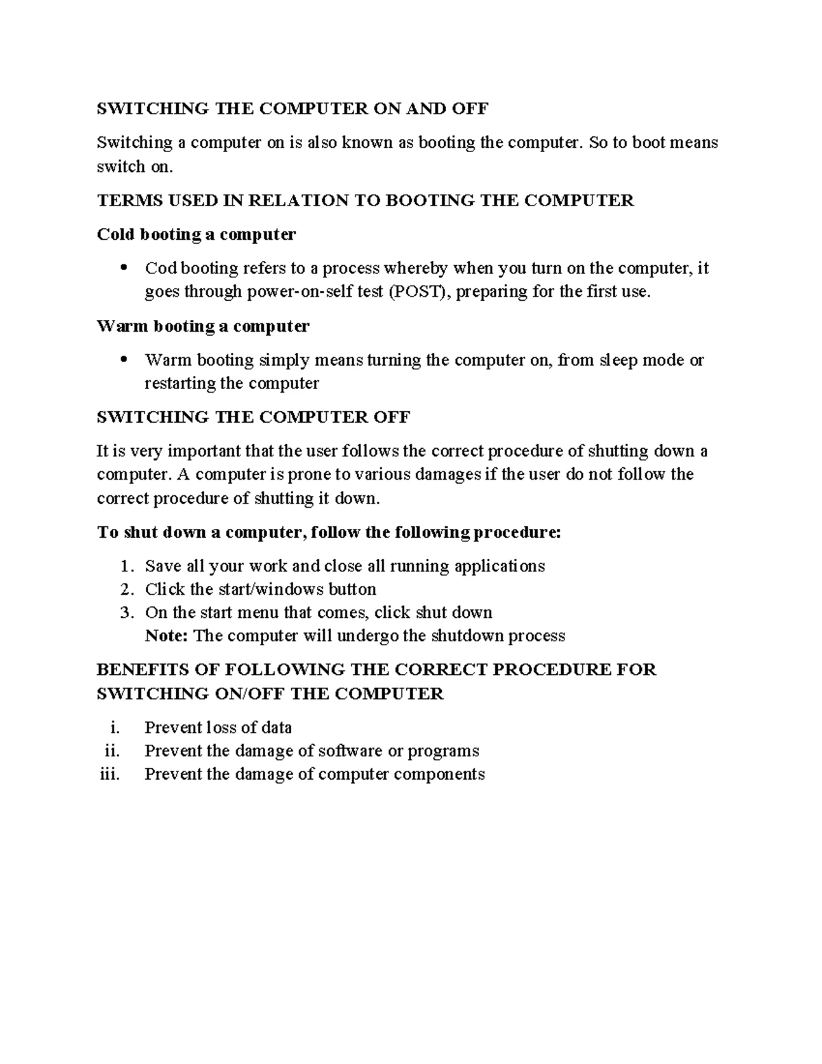 Computer Studies FORM 1 End of Term Two Examination Questions - Studocu