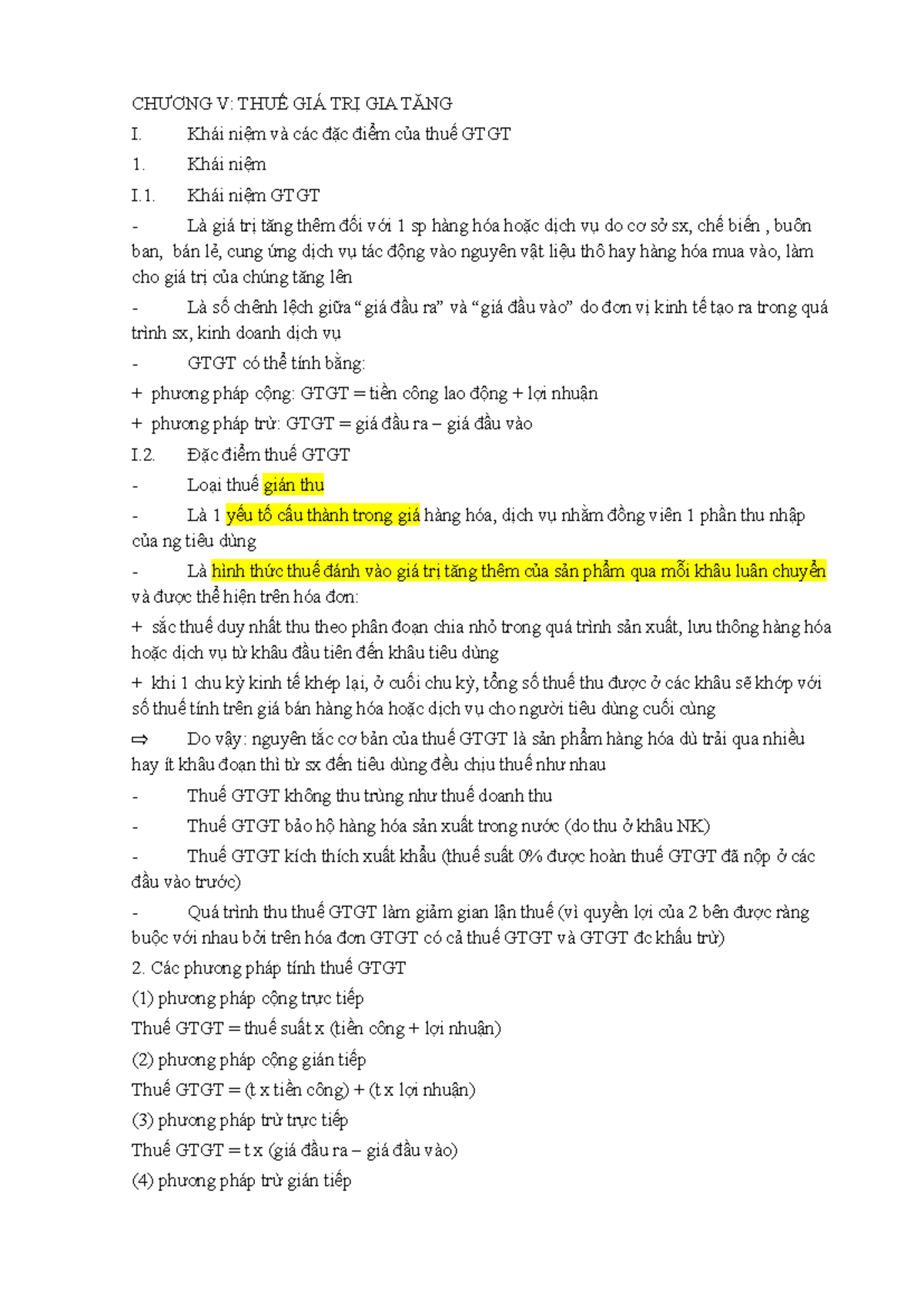 CHƯƠNG V: THUẾ GIÁ TRỊ GIA TĂNG - Khái niệm và Đặc điểm - Studocu
