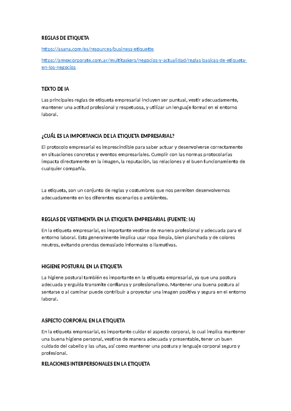 Reglas de Etiqueta Empresarial - Apuntes de Exposición - Studocu