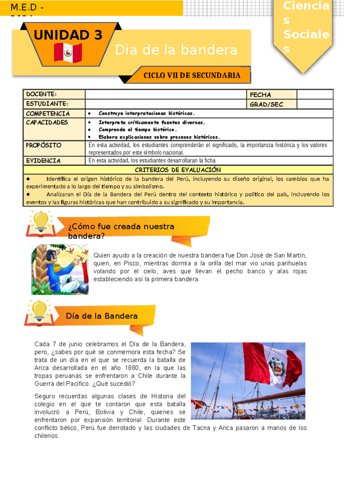 Actividad sobre el Día de la Bandera - CCSS VII - M.E.D 2024 - Studocu