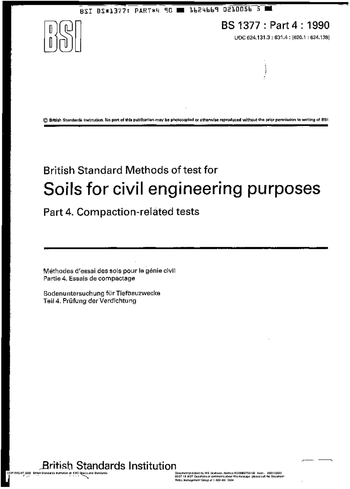 BS 1377: Part 4: 1990 - Methods for Soil Compaction Testing - Studocu