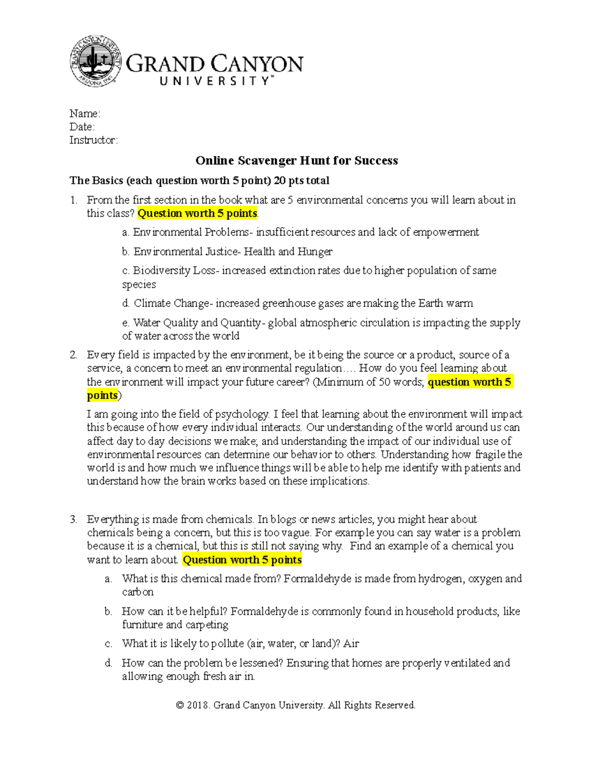 BIO 220 RS Online Scavenger Hunt For Success Resource - Name: Date ...