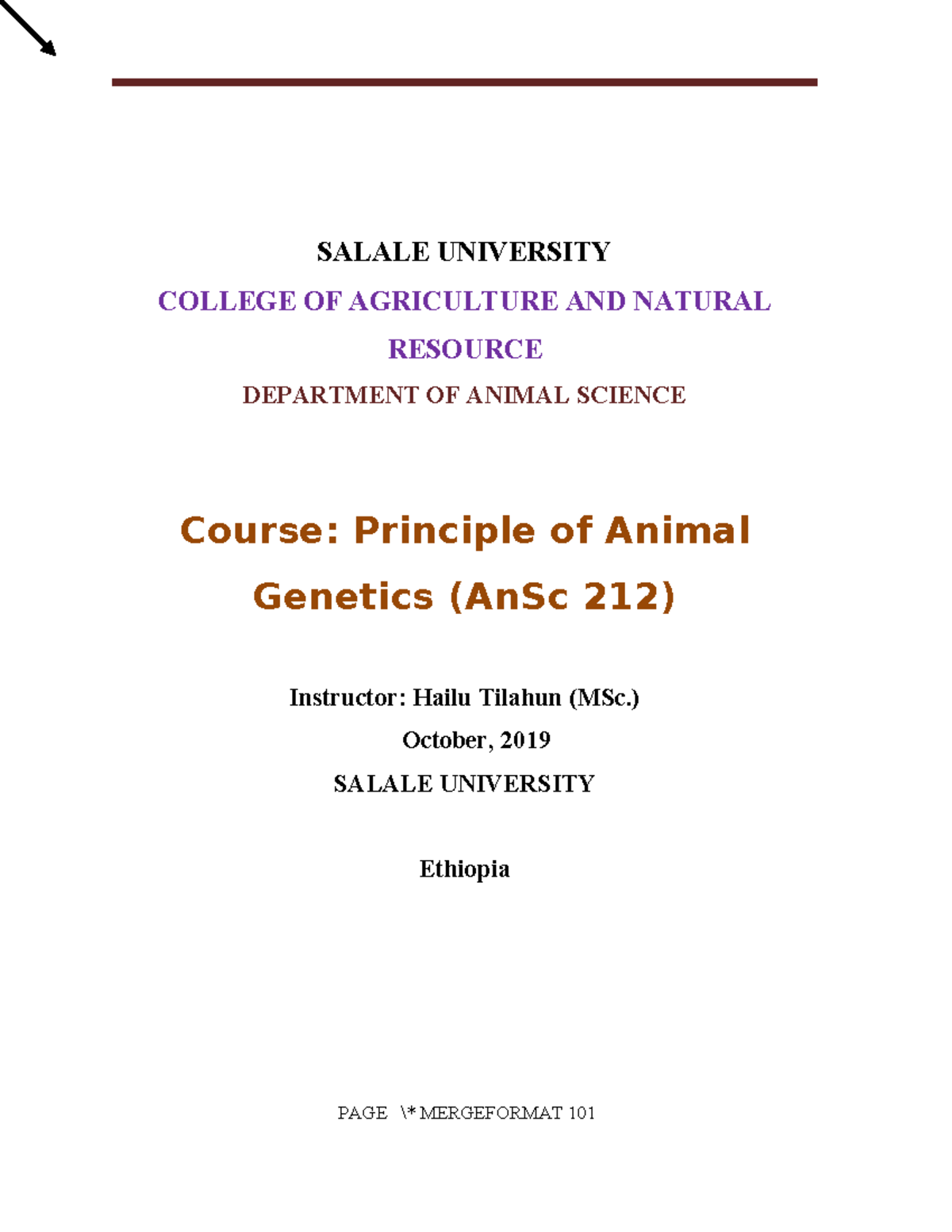Principles of Animal Genetics (AnSc 212) - Genetics Handout 2013 - Studocu