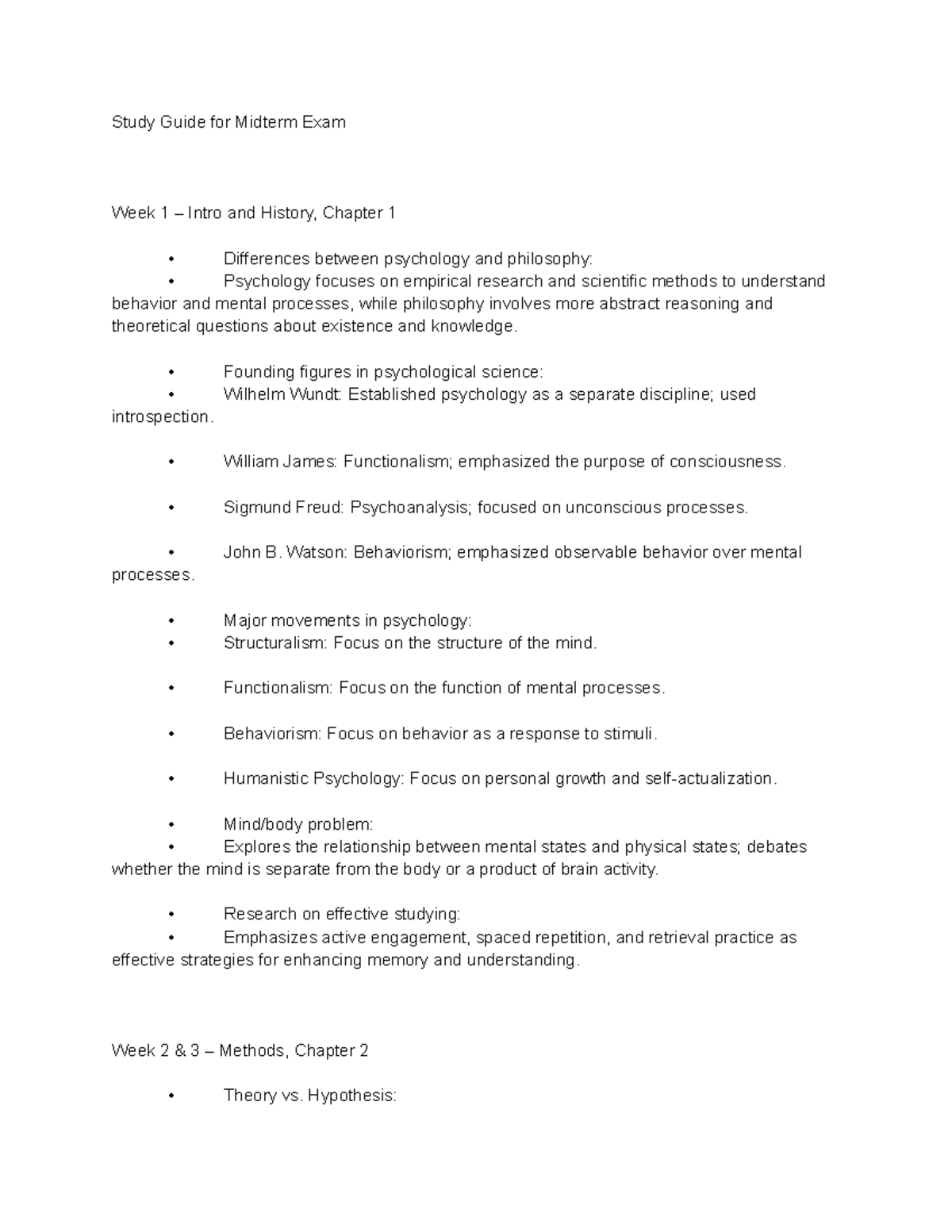 Psychology 101 Midterm Study Guide: Key Concepts & Theories - Studocu