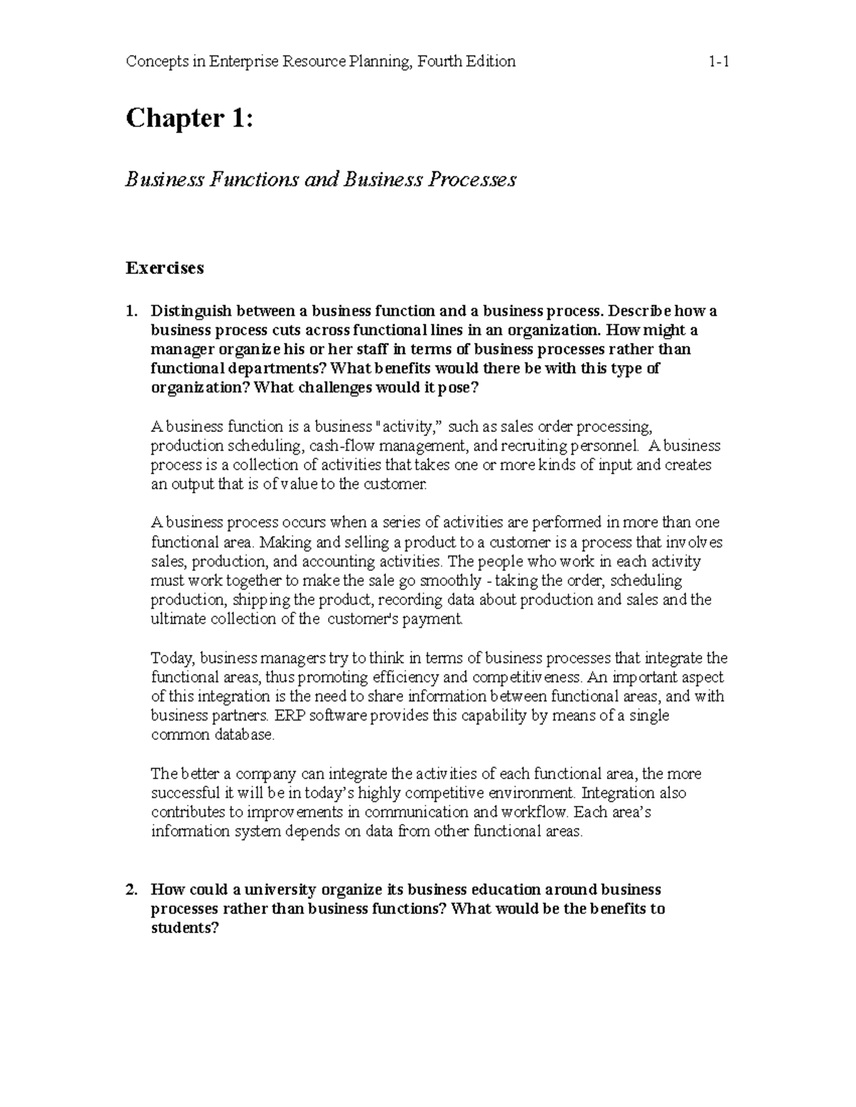Exam 13 March 2012, answers - Chapter 1: Business Functions and ...