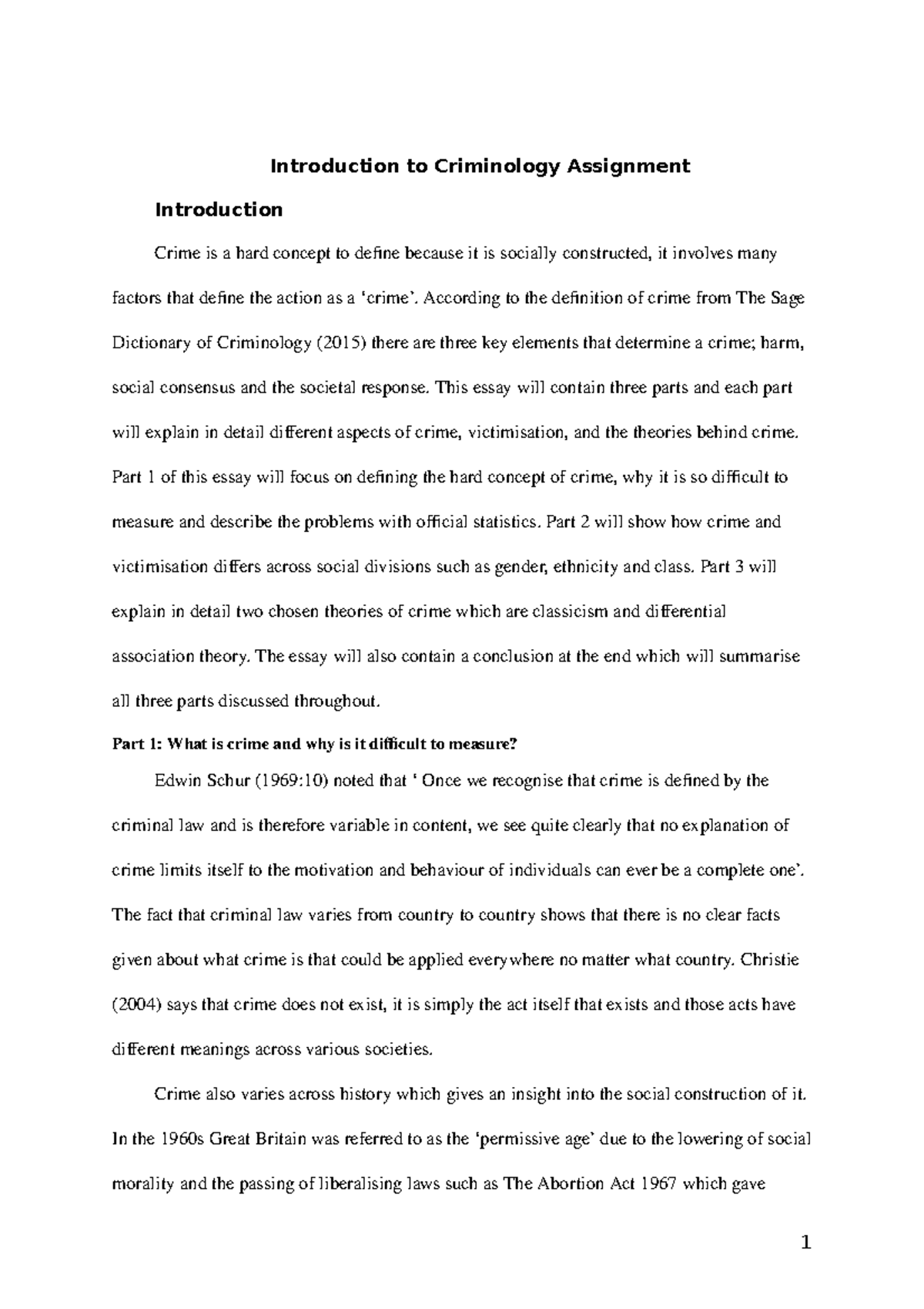 Project word - Introduction to Criminology Assignment Introduction ...