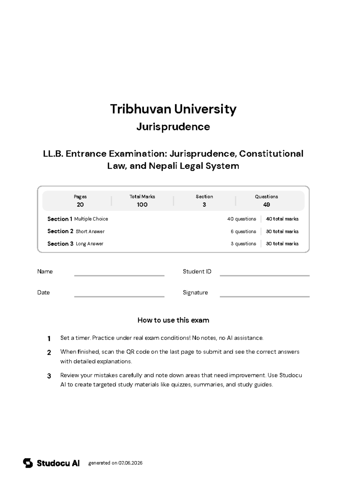 LL.B. Entrance Exam: Jurisprudence & Constitutional Law - Studocu