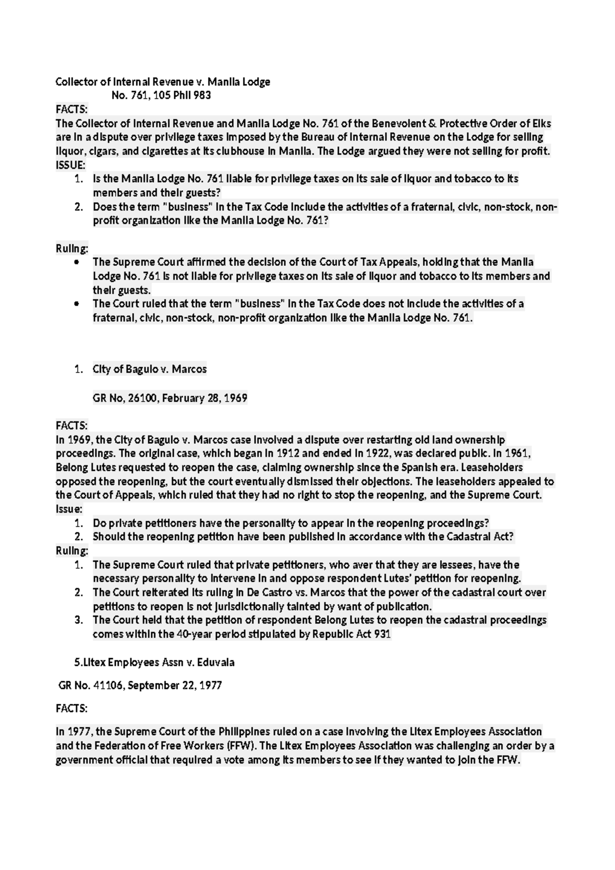 STAT 12 Case Law Review: Key Rulings and Judgments Digest - Studocu