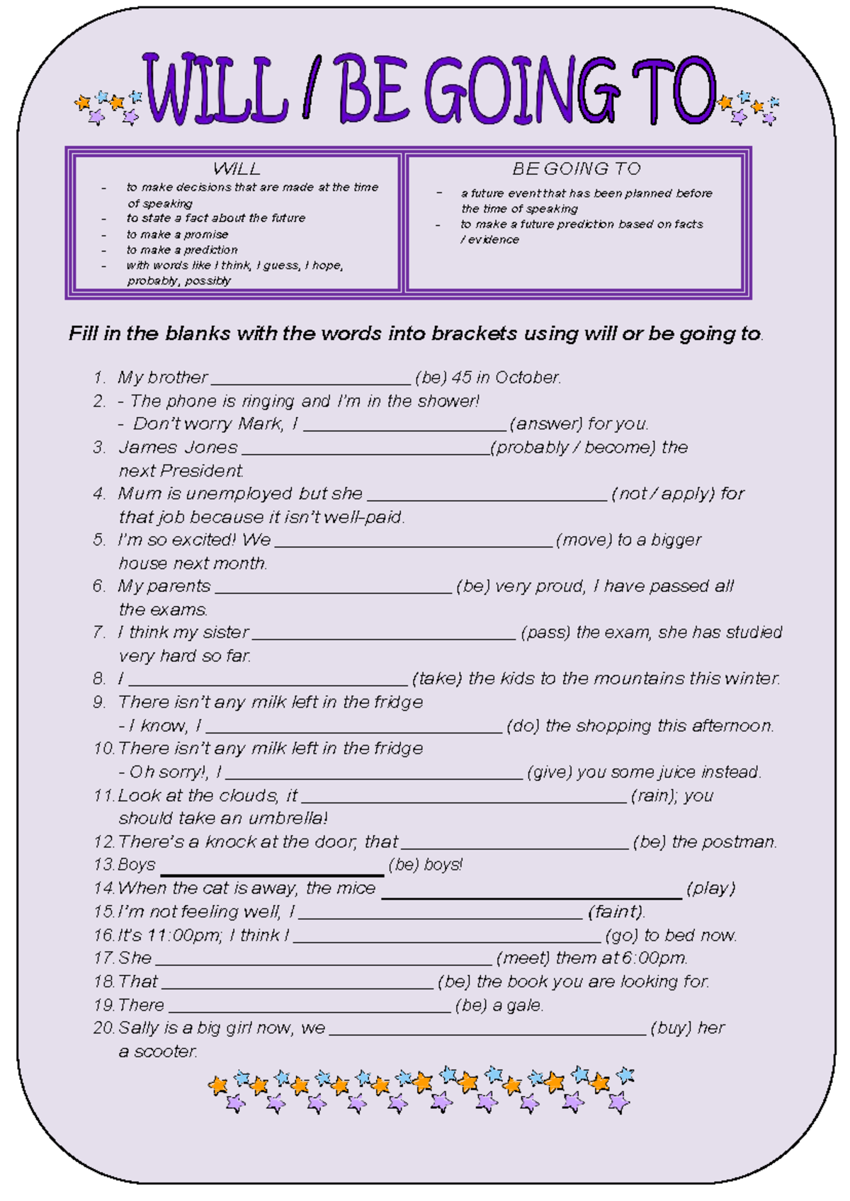 Will vs. Be Going To: Key for Future Tense Exercises - Studocu