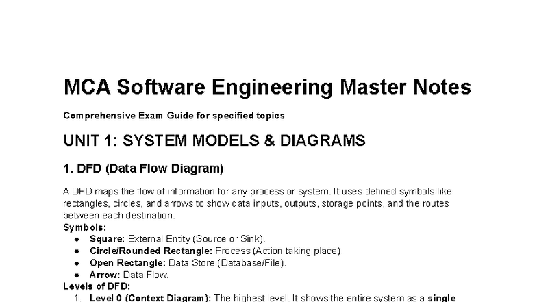 MCA Software Engineering Master Notes: Comprehensive Exam Guide - Studocu