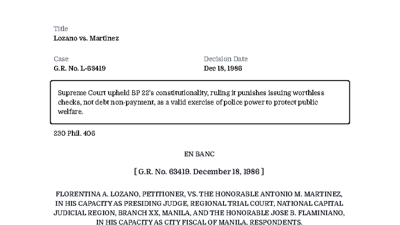 G.R. No. L-63419: Lozano vs. Martinez - Supreme Court Decision on BP 22 ...